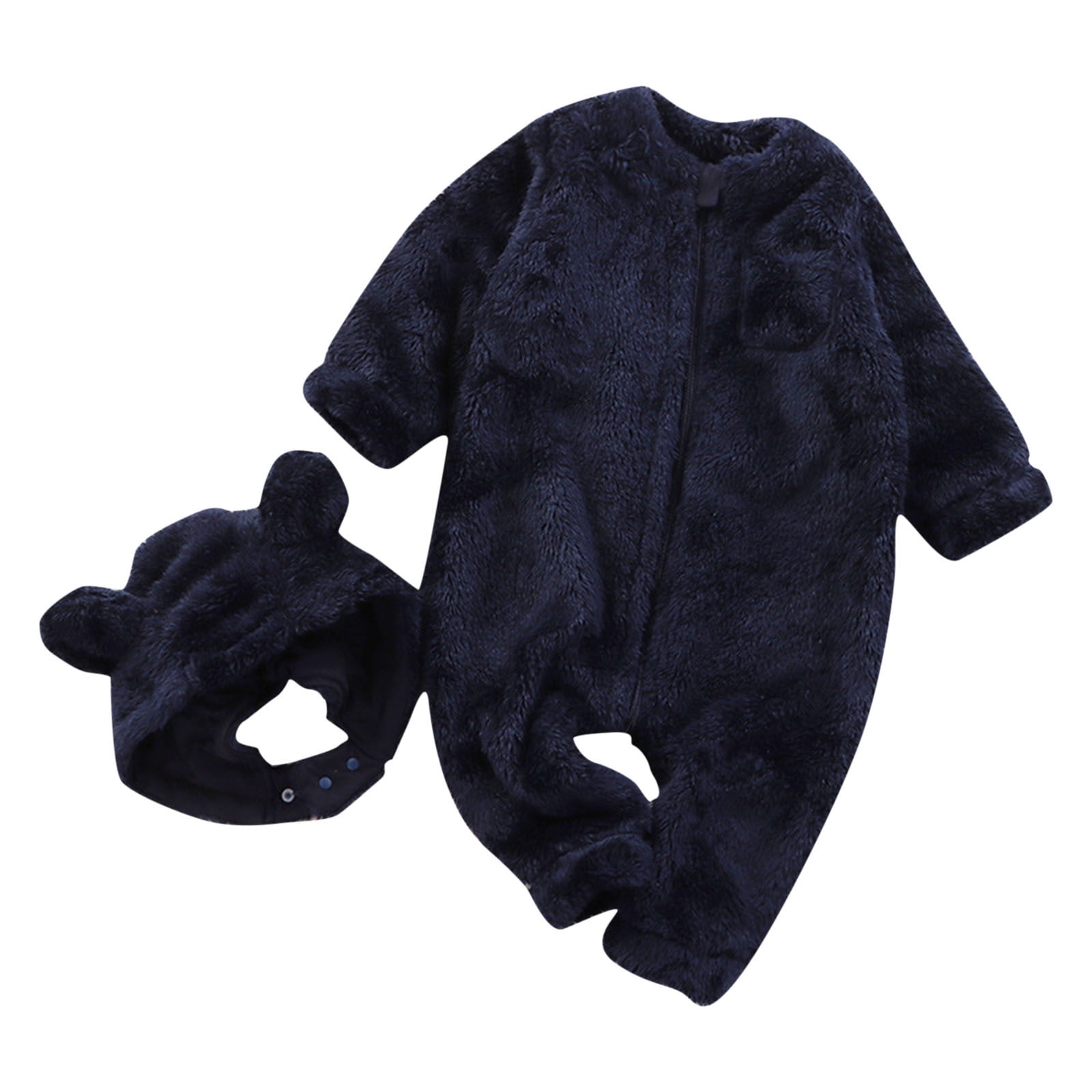 Nmnitkp Baby Fluffy Jumpsuit Hooded Fleece Rompers Long Sleeve Zipper ...