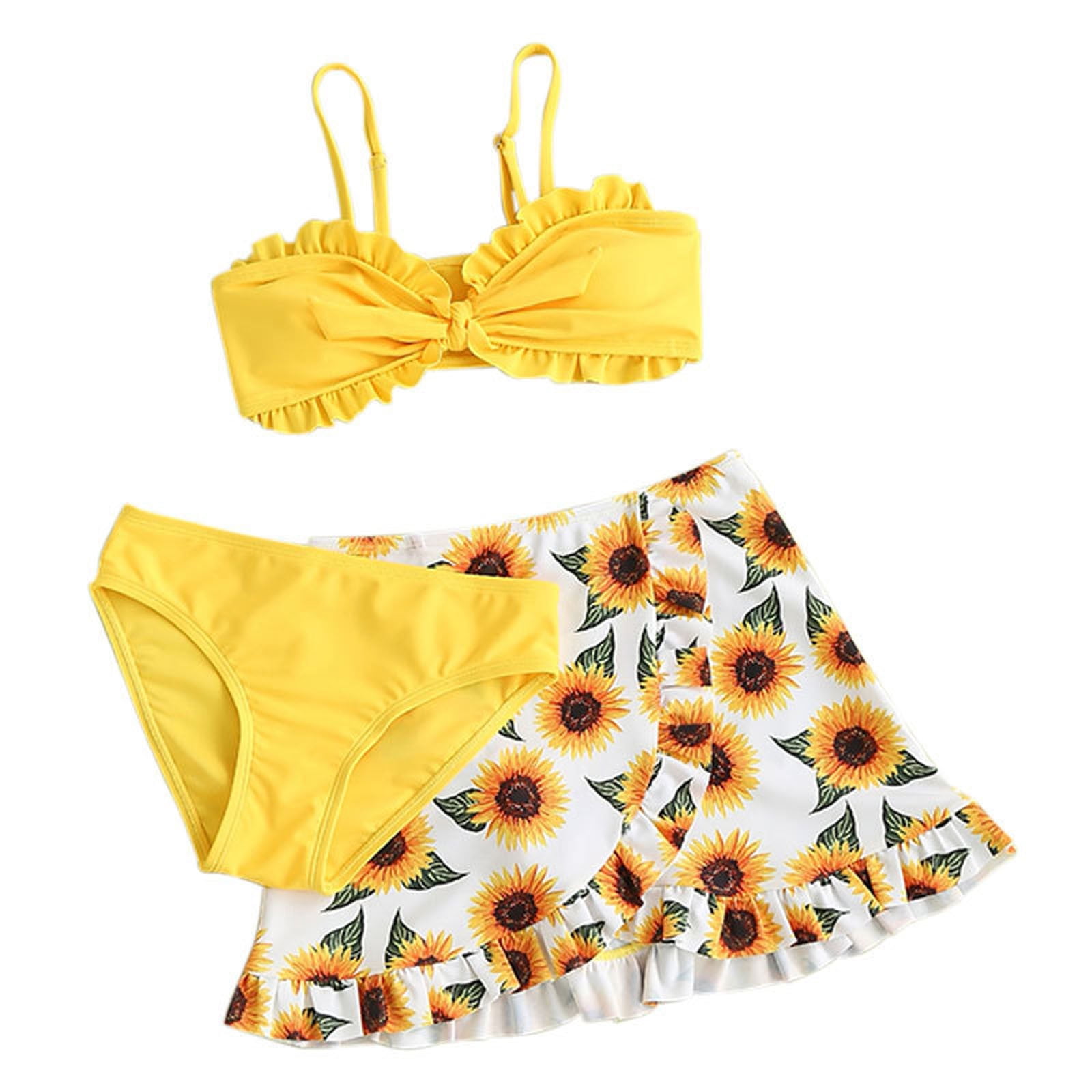 Nmnitkp Girls 3-Piece Swimsuit Set 6-14 Years Sunflower Print Cover-Up ...