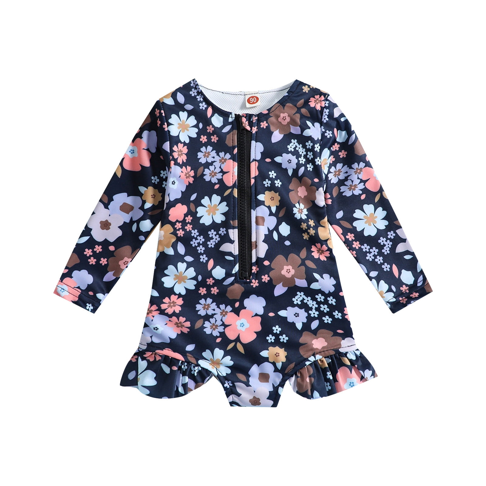Nmnitkp Girls Swimsuits Baby Girl Long Sleeve Swimsuit 1-4 Years Front ...