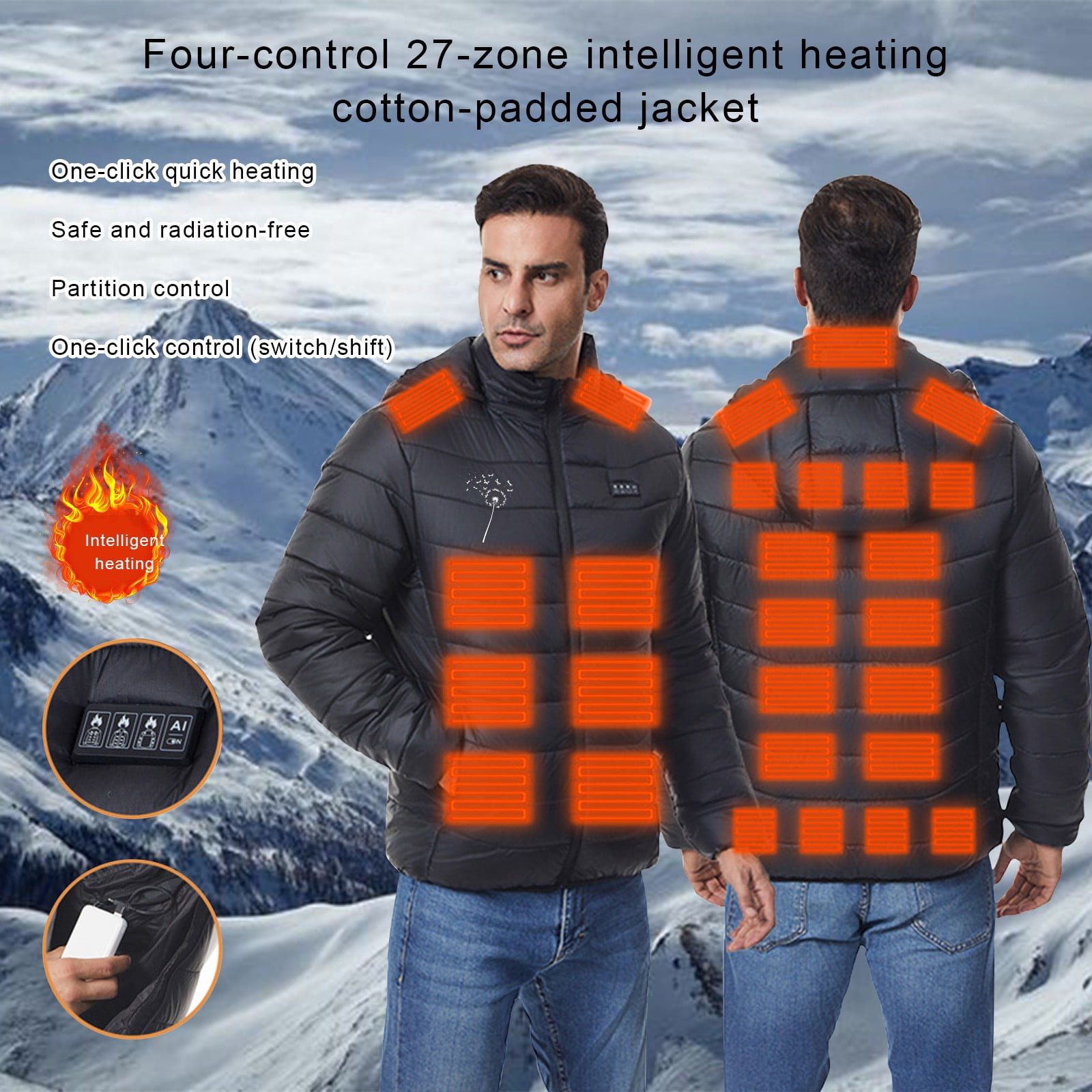Nmnitkp Heated Jacket for Men Heated Coat Hooded Heating Warm Jackets ...