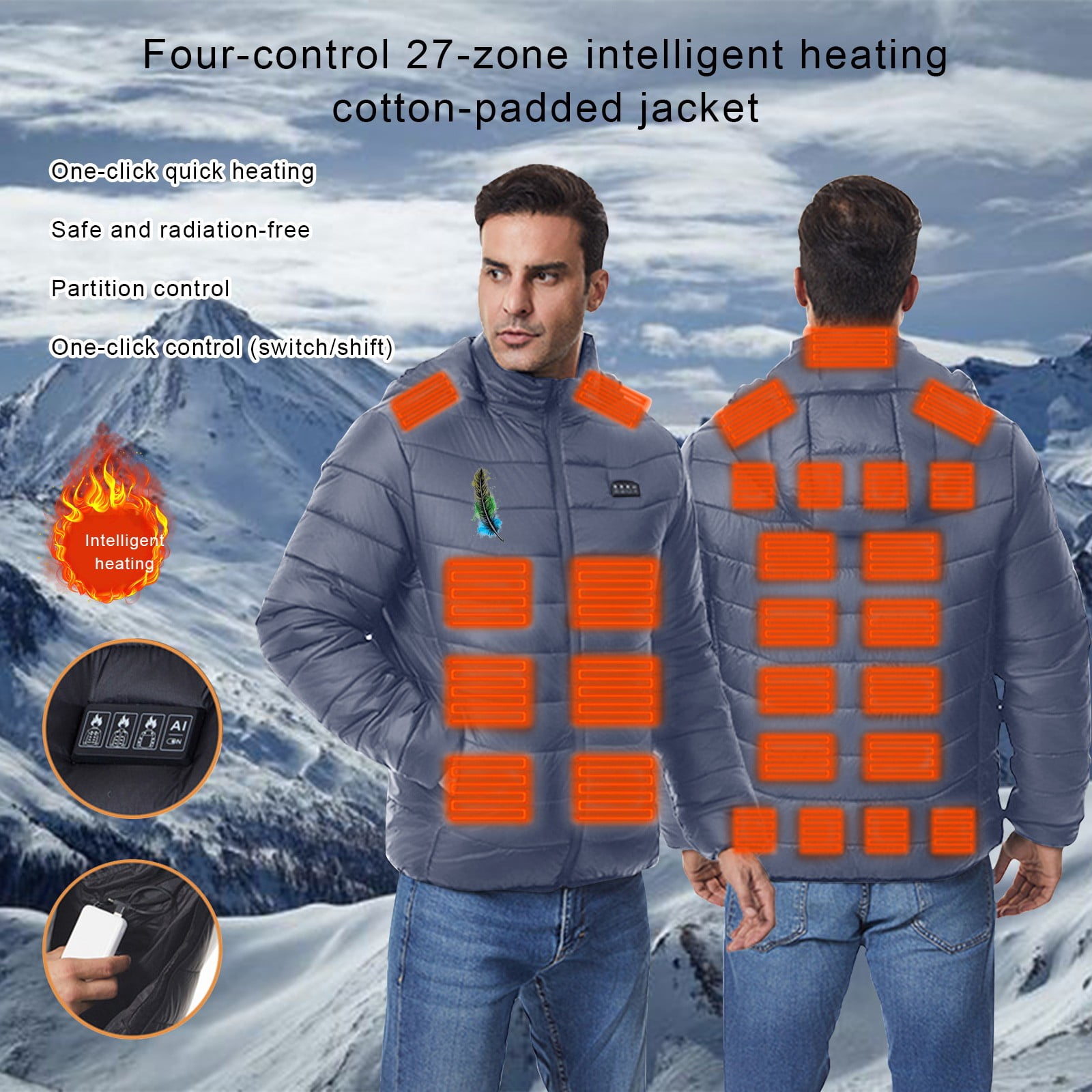 Nmnitkp Heated Jacket for Men Heated Coat Hooded Heating Warm Jackets ...