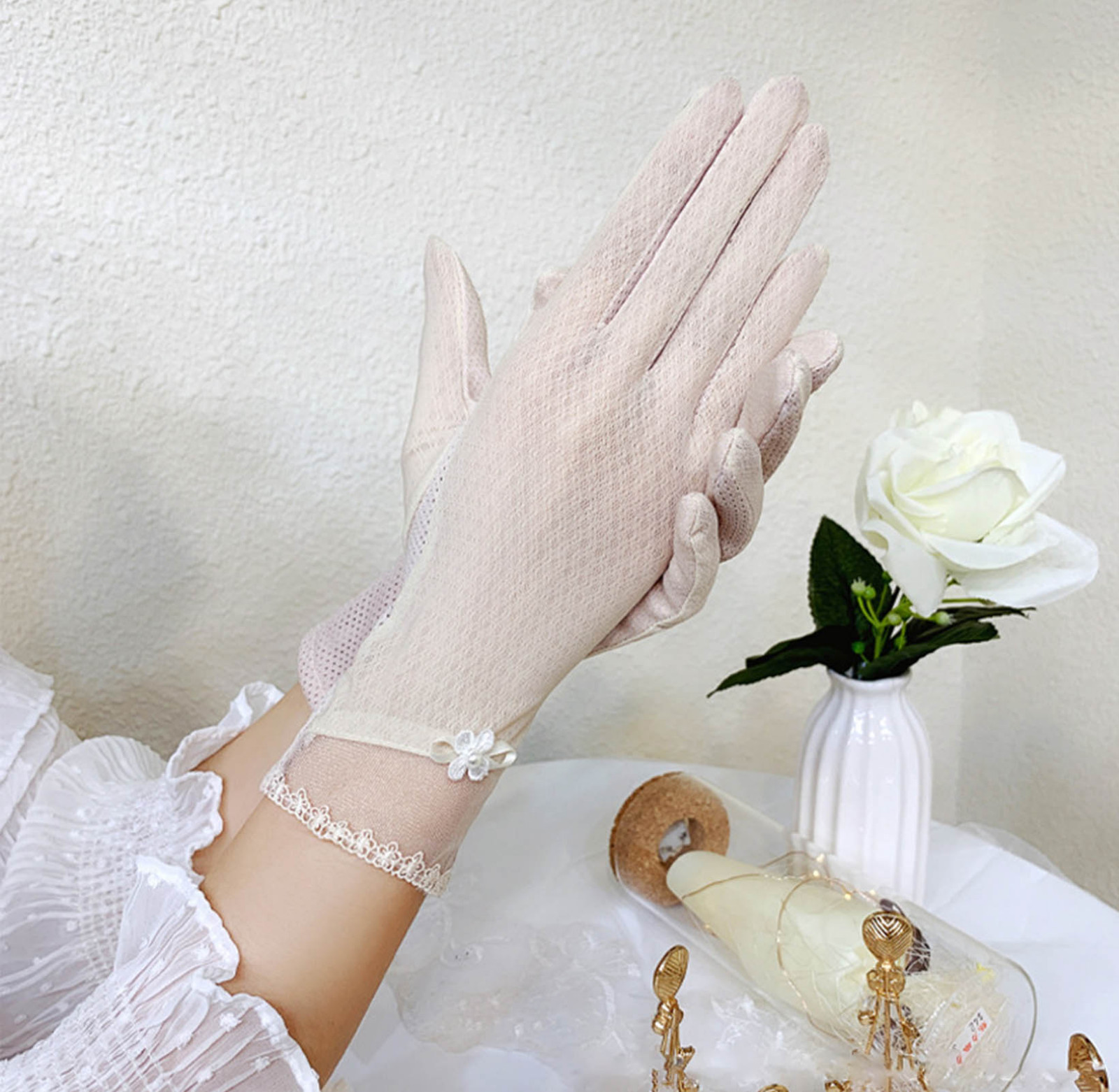 Nmnitkp Lace Gloves,Gloves Lace Finger Protection Gloves Women,Tea ...