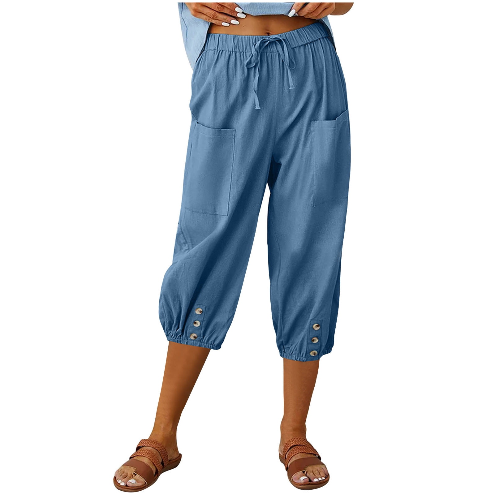 Nmnitkp Linen Pants Women Premium Healthy Fabric Womens Casual Capri ...