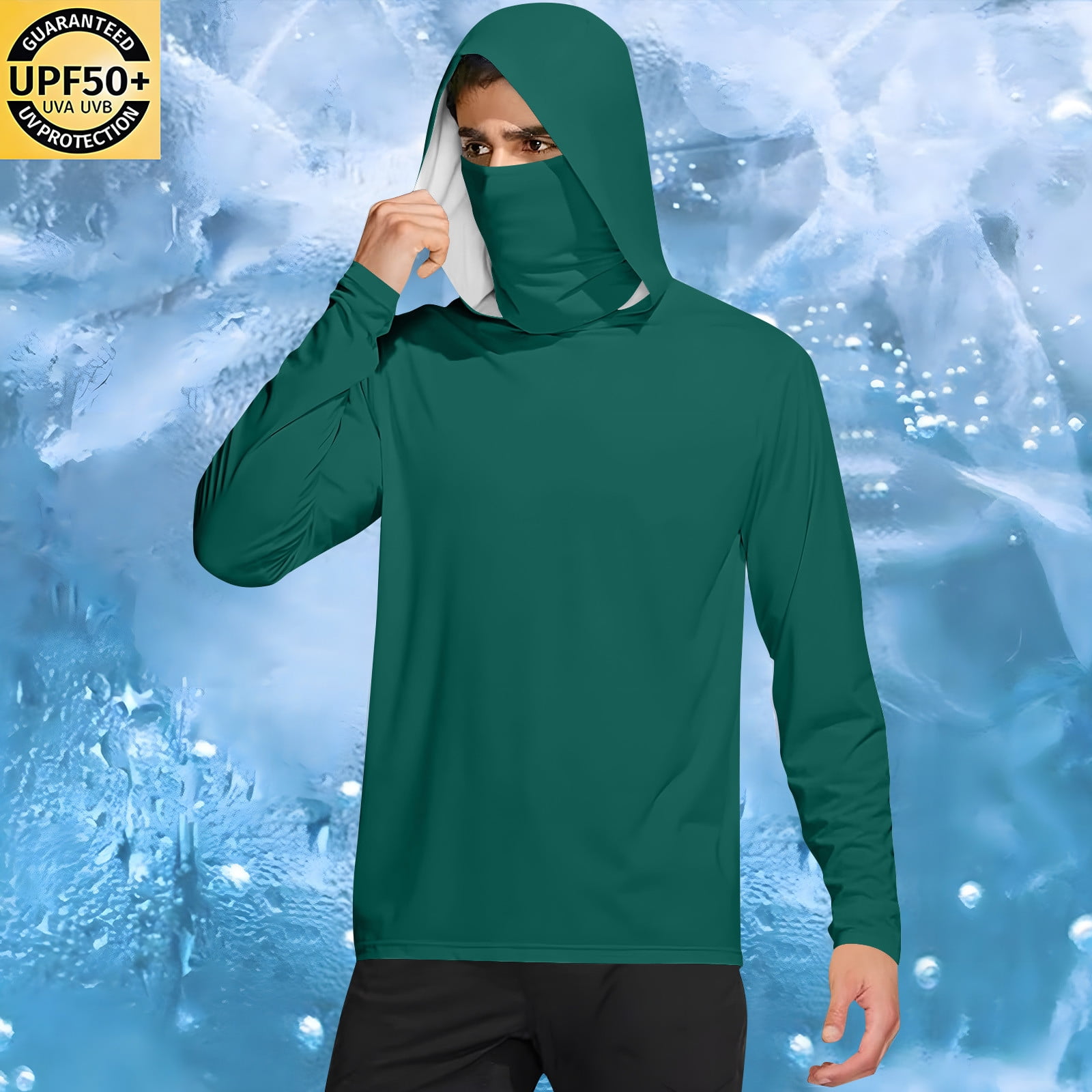 Nmnitkp Men's Hooded Sun Shirts with Mask Fishing Shirts for Men Long ...
