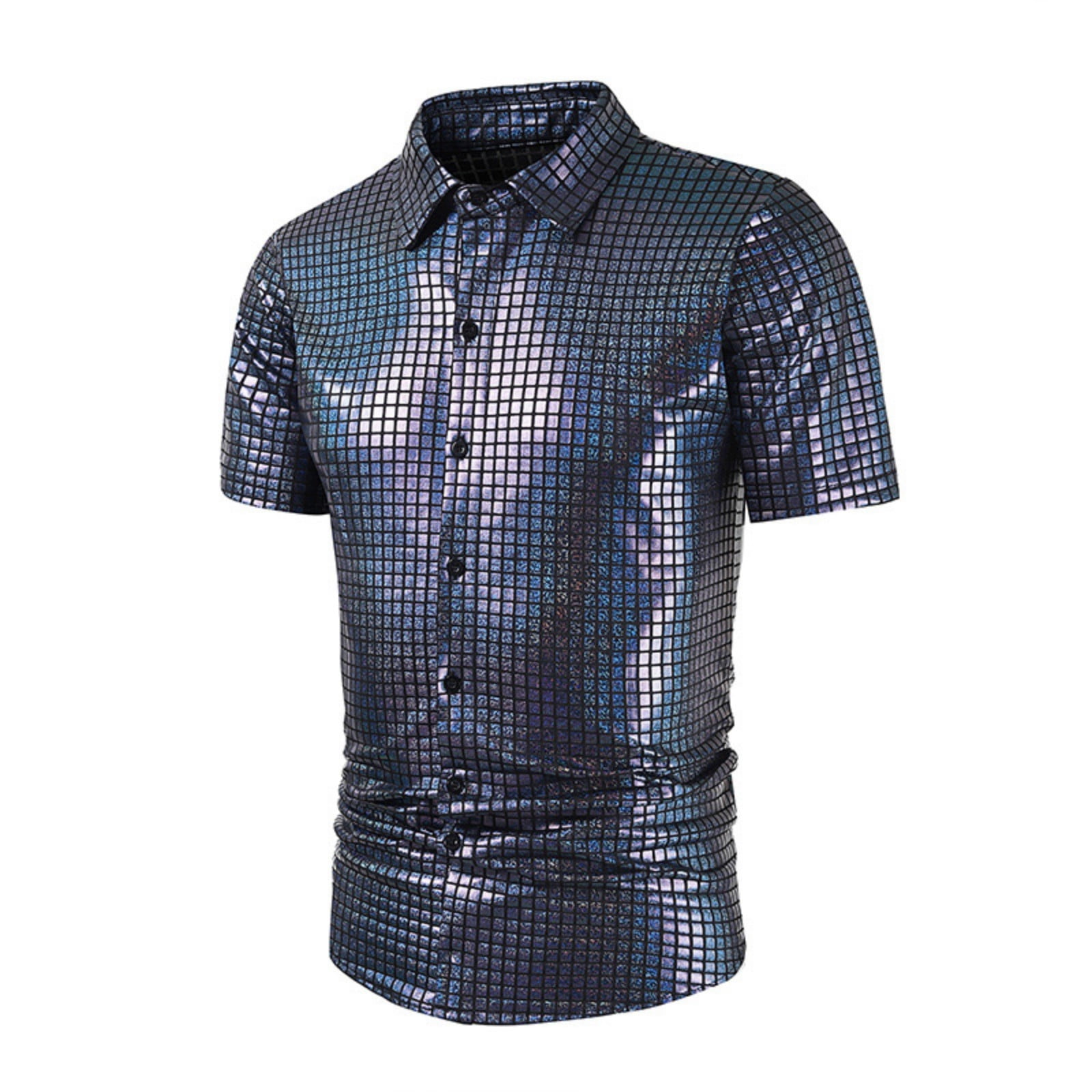 Nmnitkp Mens Button Down Disco Shirt Outfit Men Retro 70s Shirts for Men Sequin Metallic Short ...