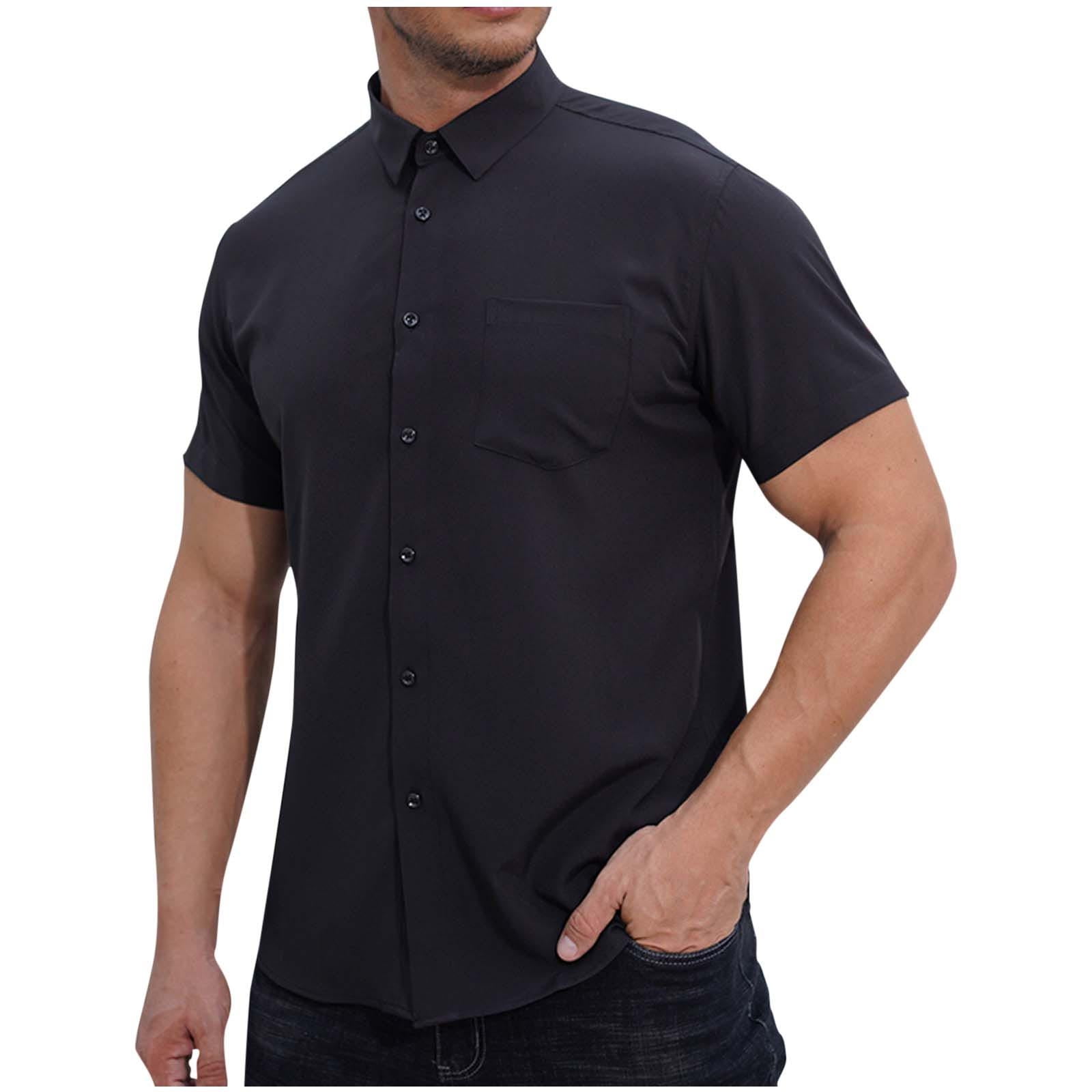 Nmnitkp Mens Shirts Soild Color Men's Short Sleeve Dress Shirts Stretch ...