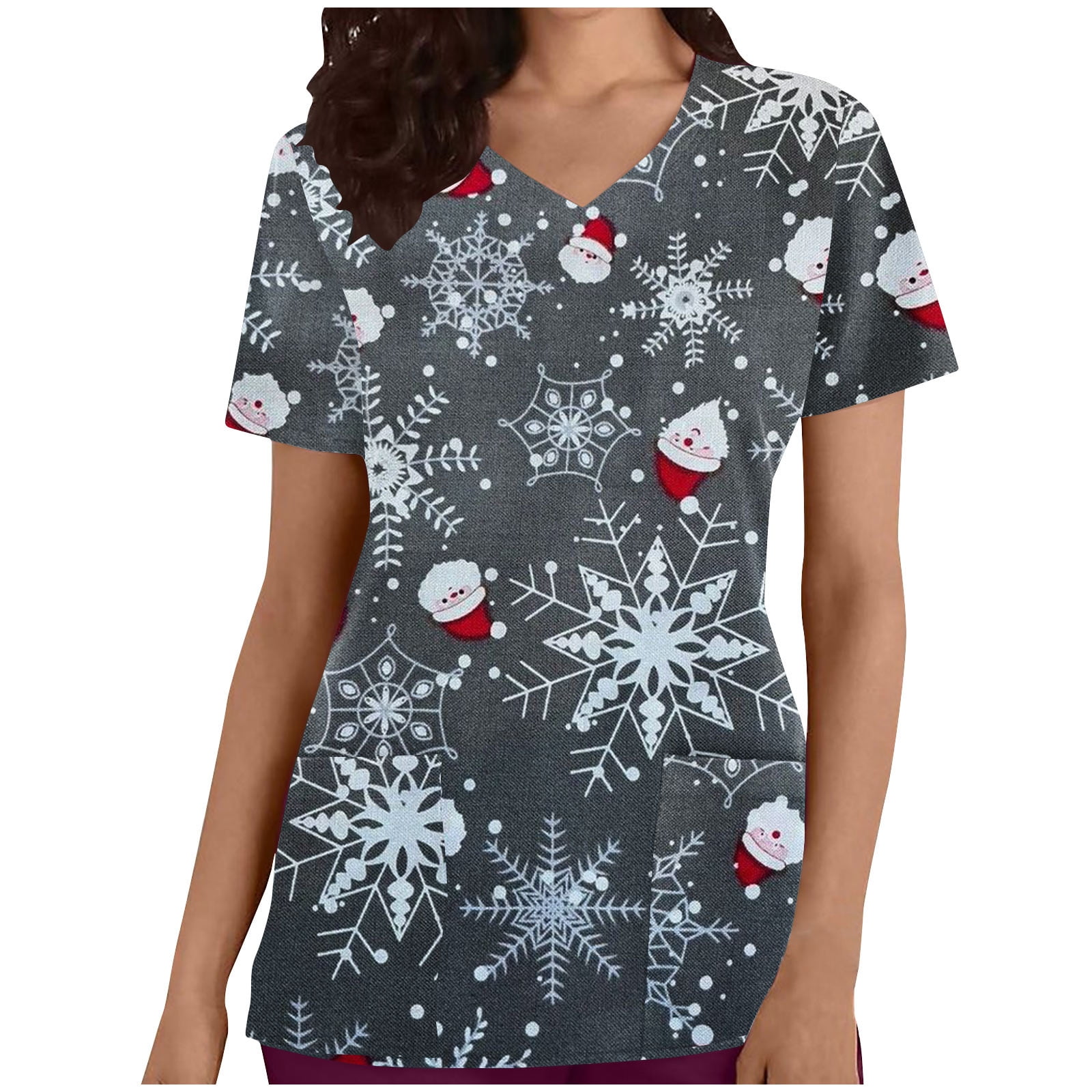 Nmnitkp Scrubs Tops for Women Fun Christmas Print Scrub Tops ...