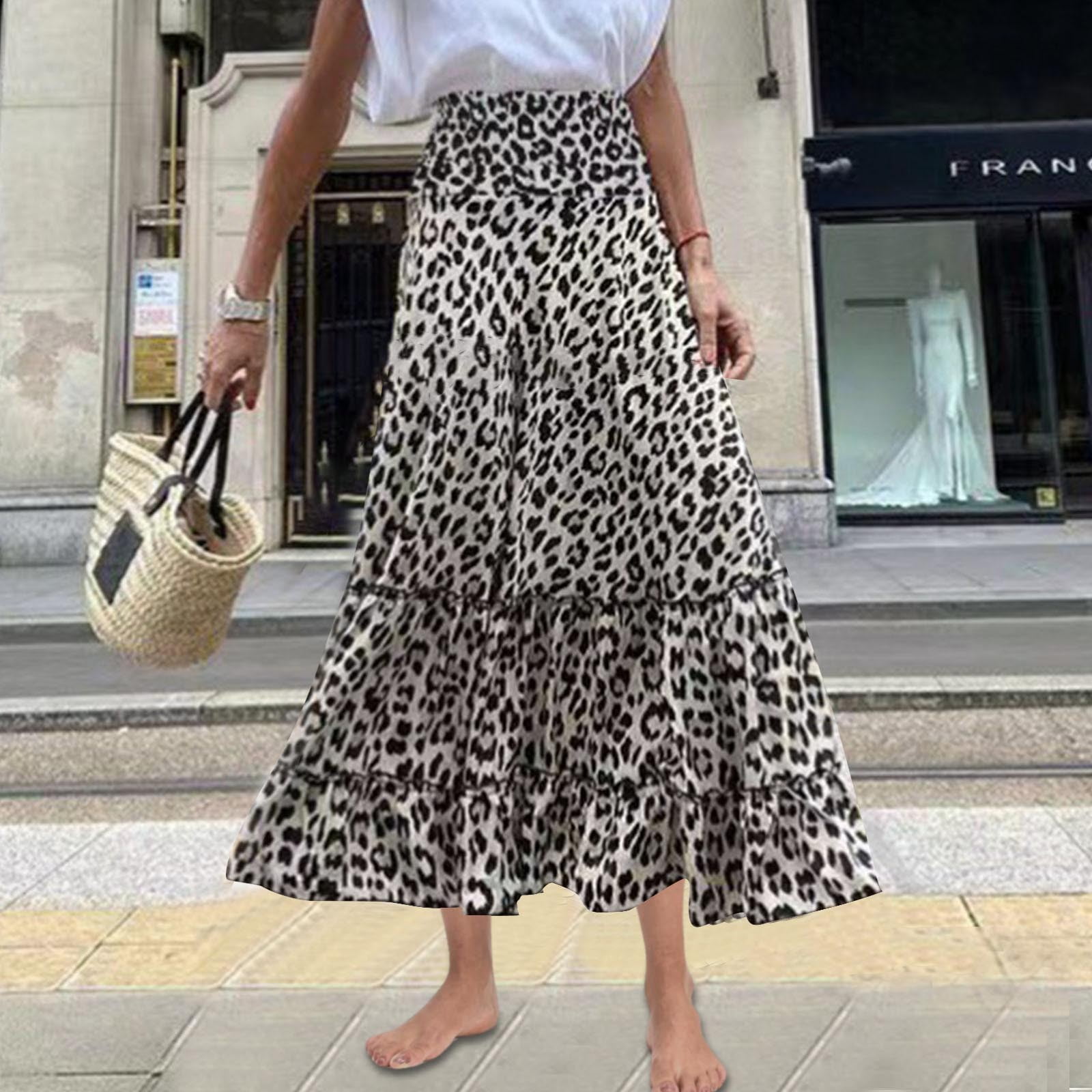 Nmnitkp Skirts for Women Versatile Match Leopard Print Skirt Boho ...