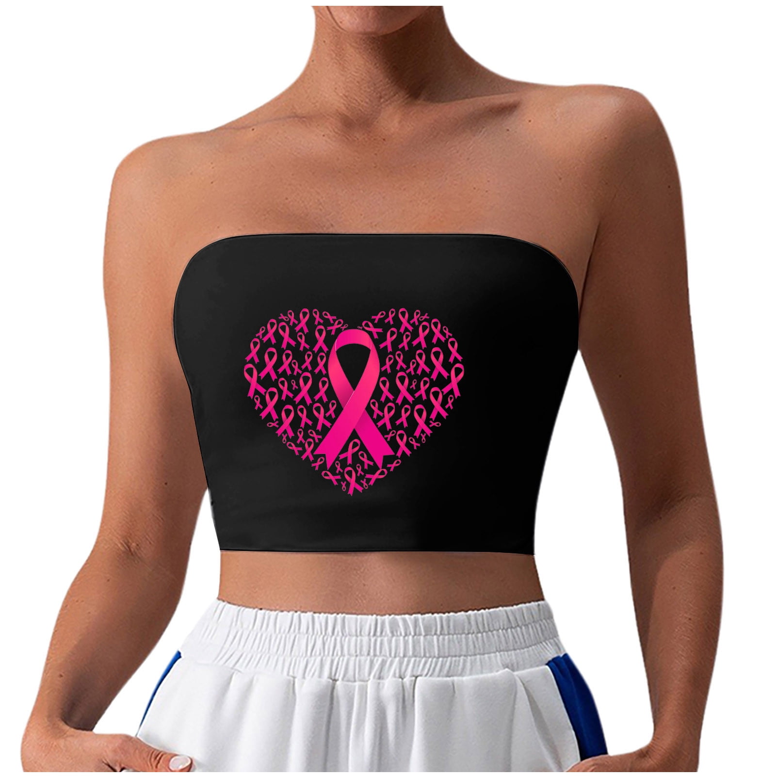 Nmnitkp Tube Tops for Women Breast Cancer Print Strapless Top Bandeau ...