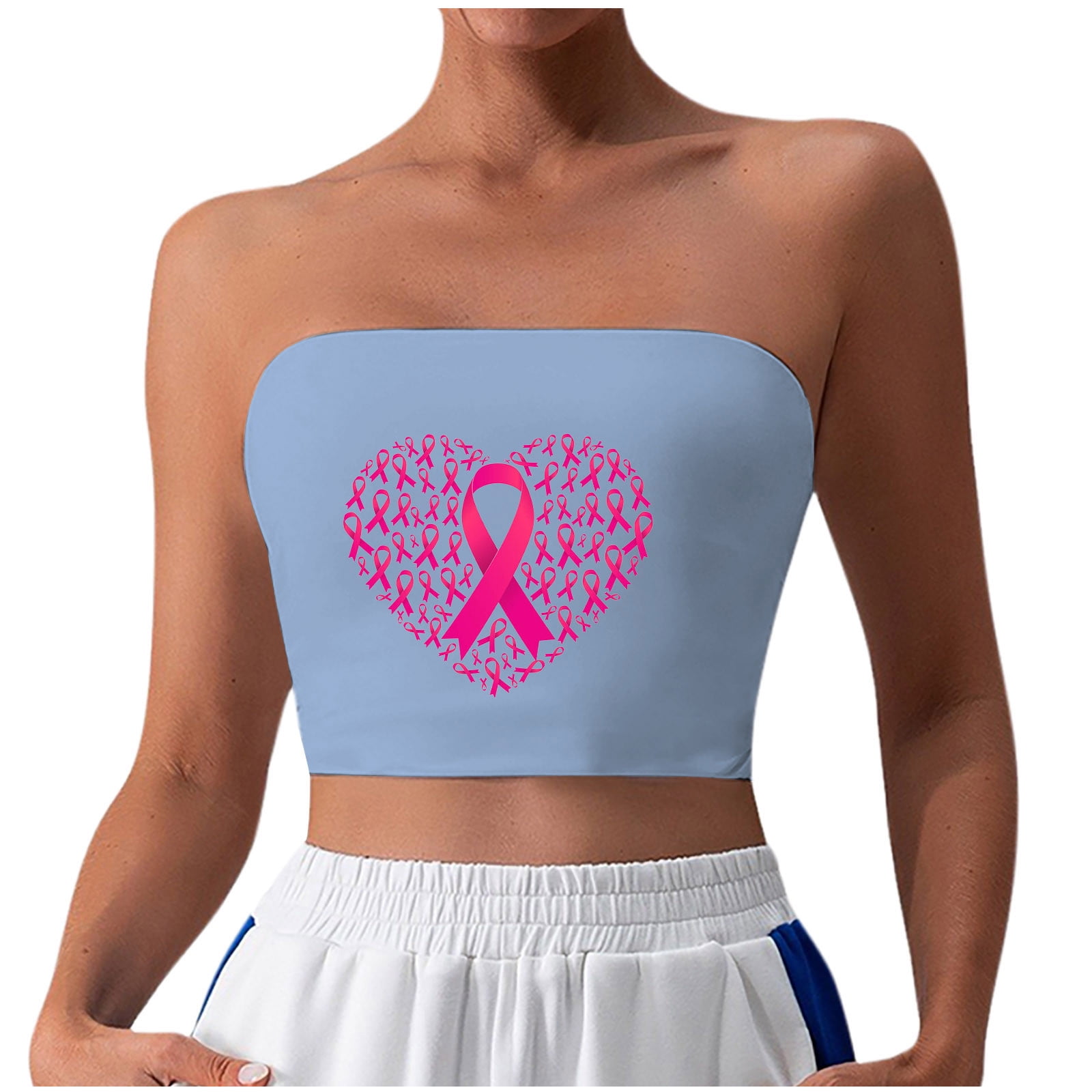 Nmnitkp Tube Tops for Women Breast Cancer Print Strapless Top Bandeau ...