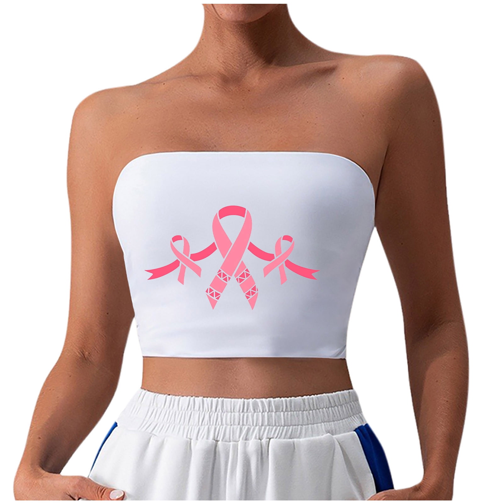 Nmnitkp Tube Tops for Women Breast Cancer Print Strapless Top Bandeau ...