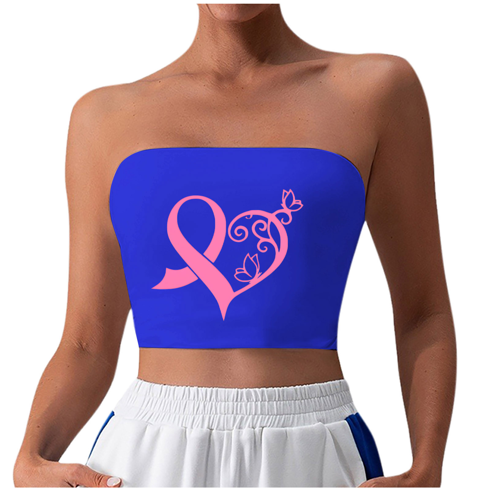 Nmnitkp Tube Tops for Women Breast Cancer Print Strapless Top Bandeau ...