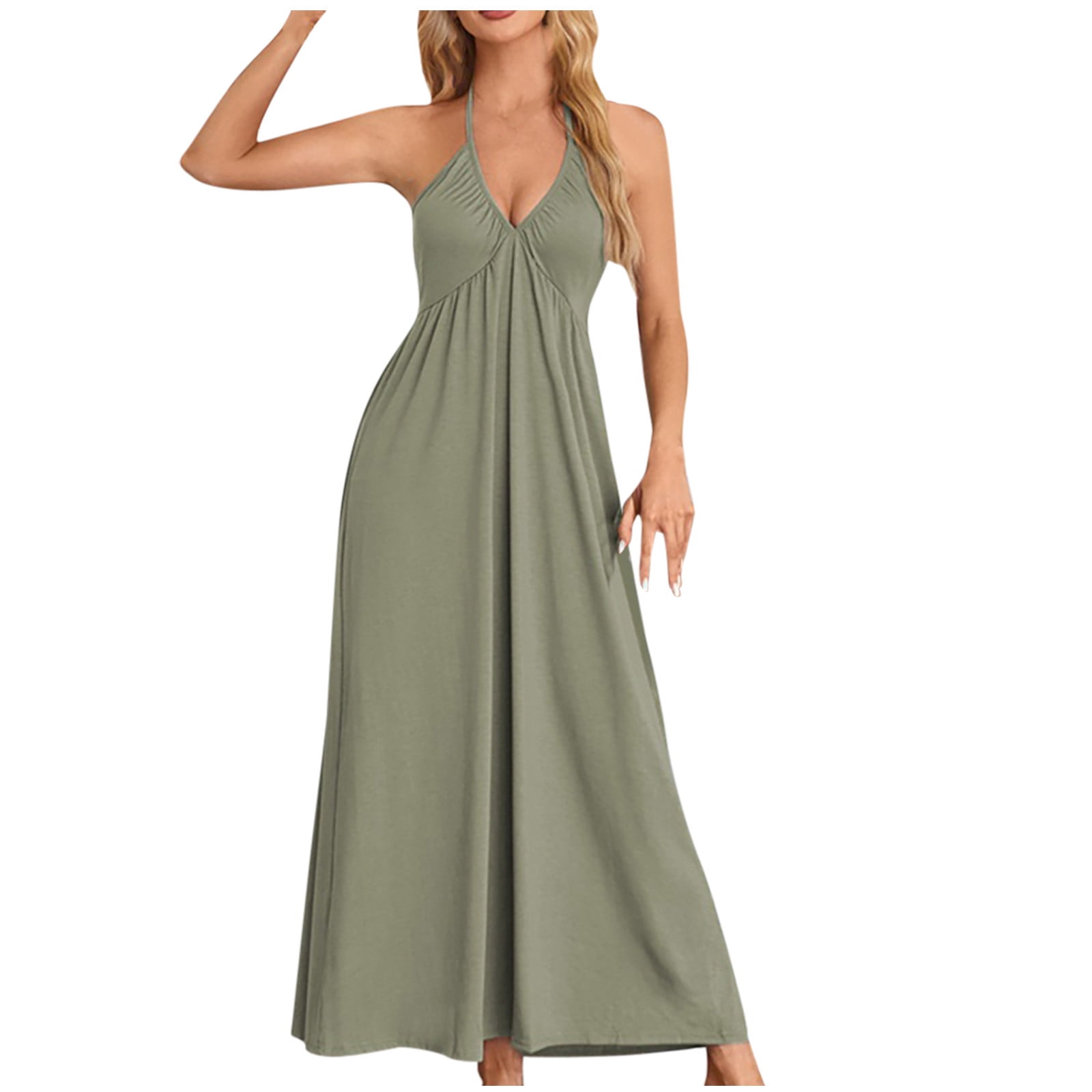 Nmnitkp Women's Backless Paisley Beach Dress Halter Neck Ruffle ...