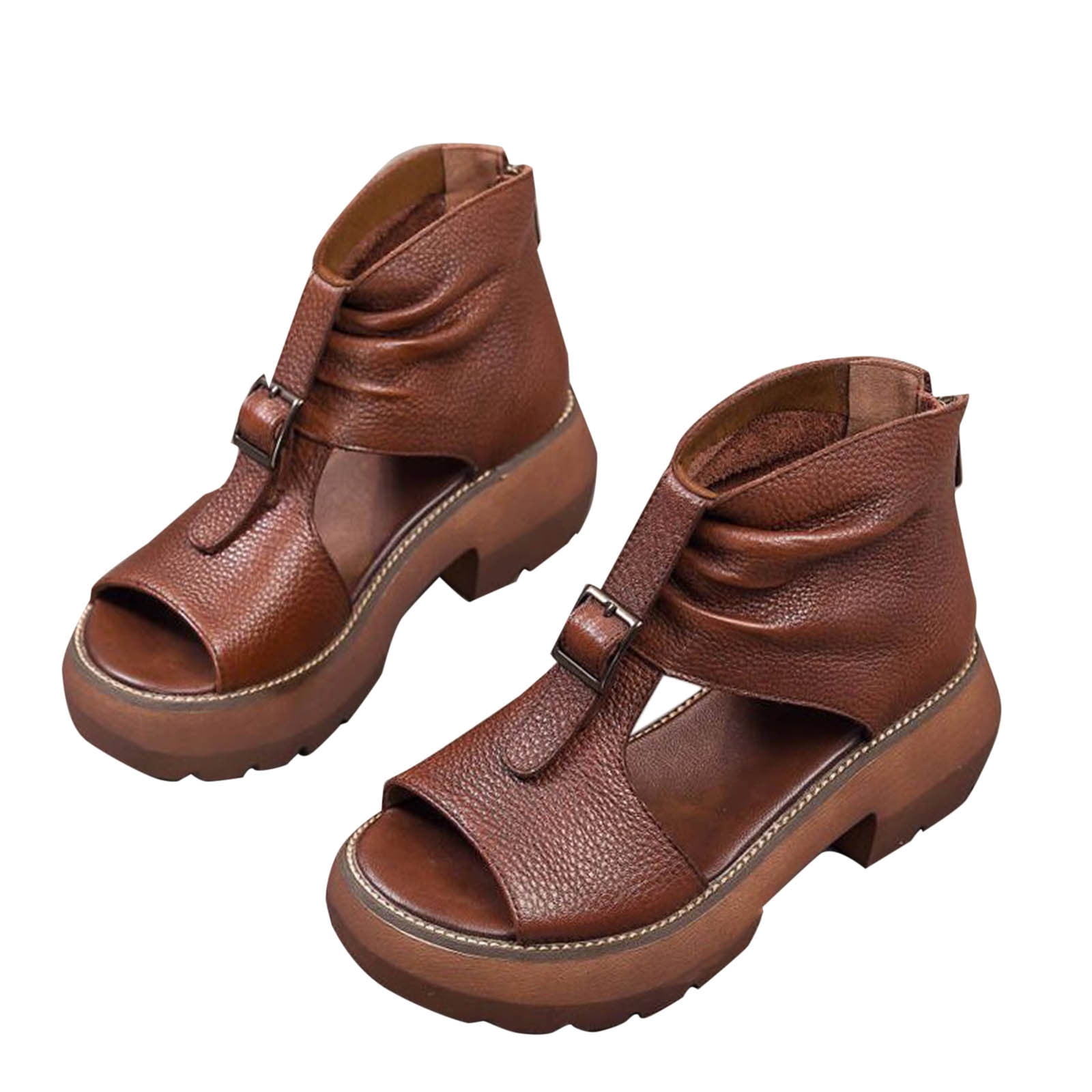 Nmnitkp Women's High Top Leather Sandals Open Toe Boot Sandals for ...