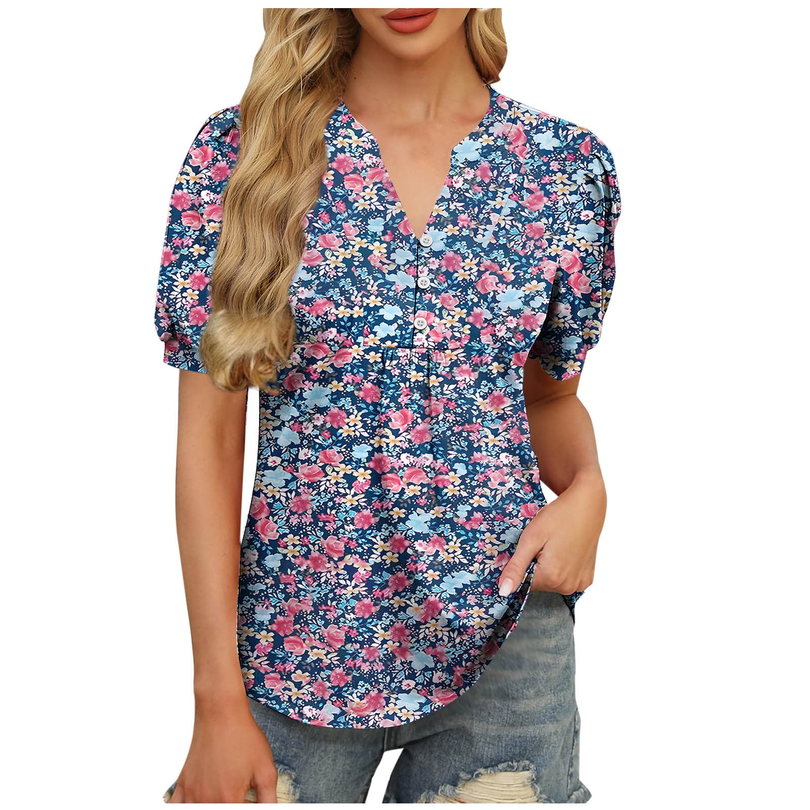 Nmnitkp Womens Tops Designed With Puff Sleeve & Floral Details Matched ...