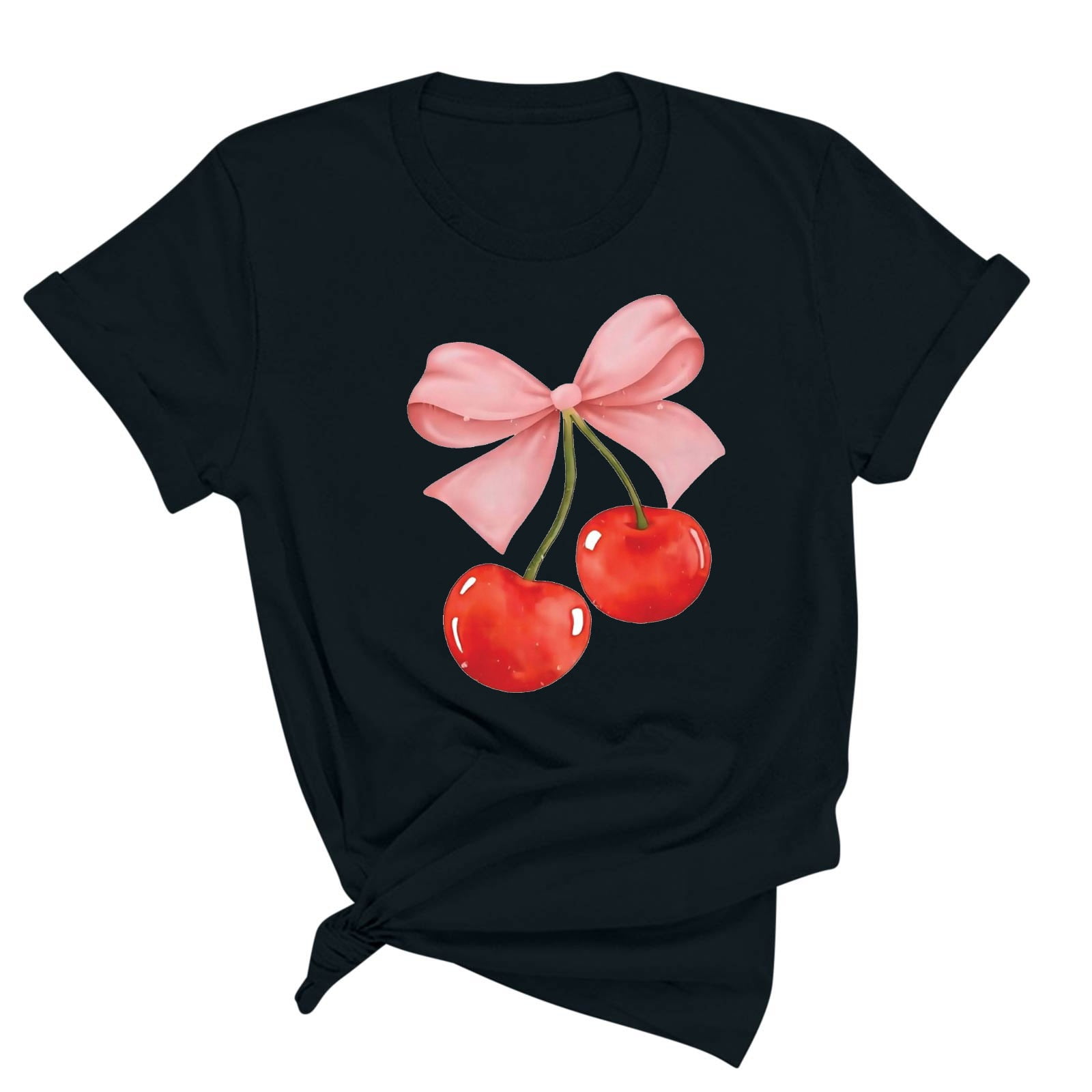 Nmnitkp Womens Tops New Type Women Graphic Tees Cherry Print Loose Fit ...
