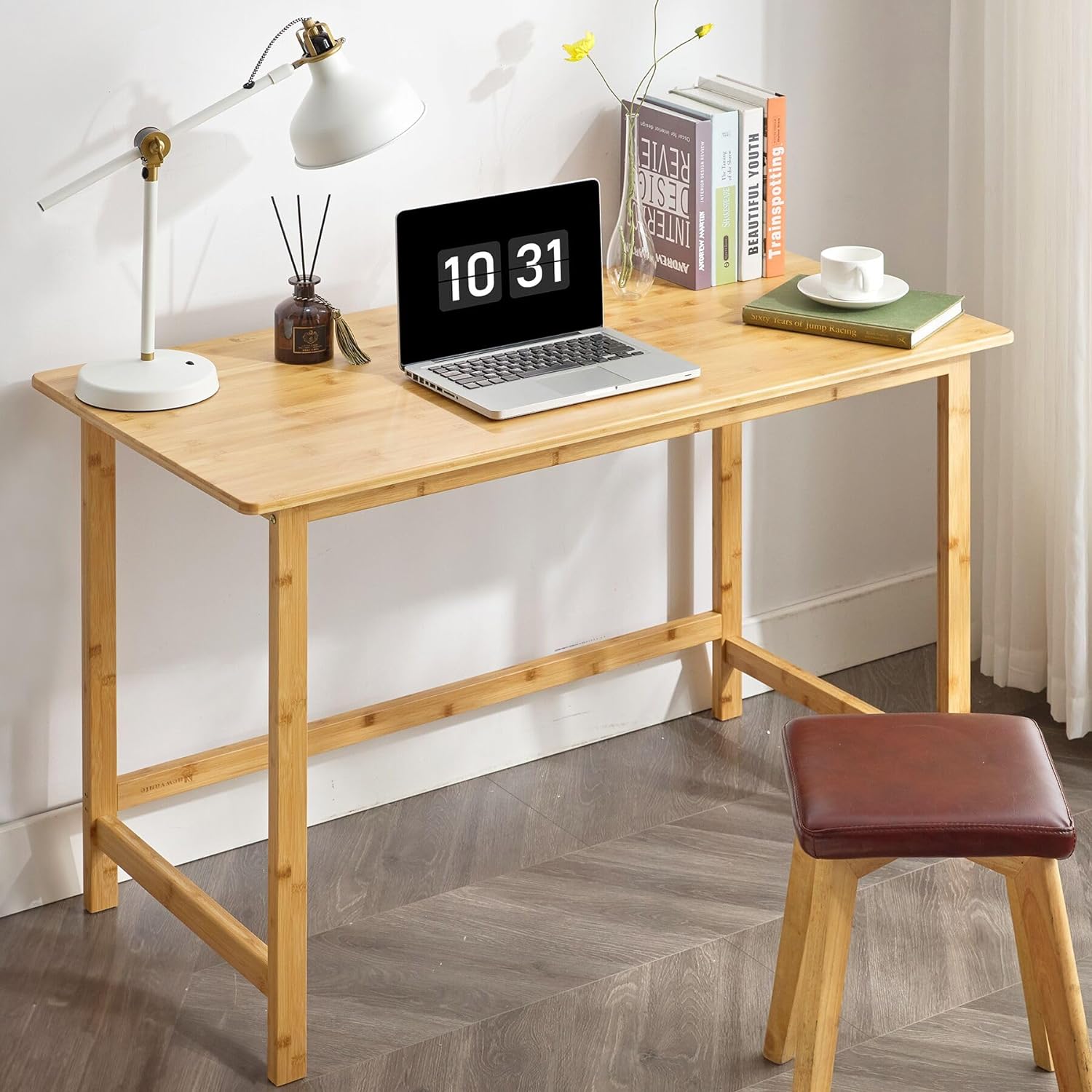 Nnewvante 47 Inch Computer Desk, Bamboo Writing Desk, Modern Simple ...