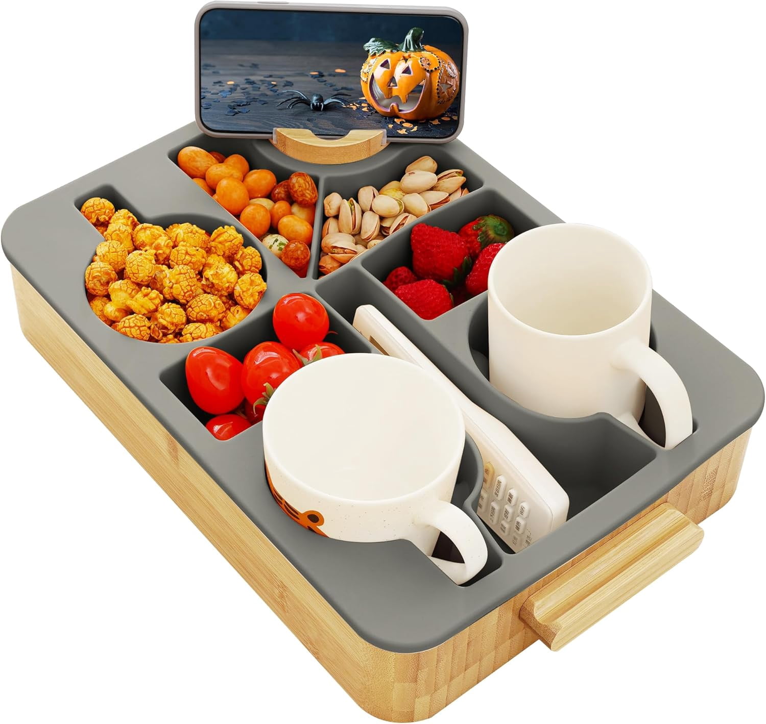 Nnewvante Couch Cup Holder Tray, 9 in 1 Divided Serving Tray with ...