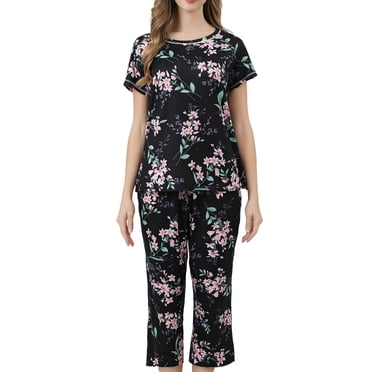 Dyegold Women's Capri Pajama Set Short Sleeve Shirt And Capri Pants ...