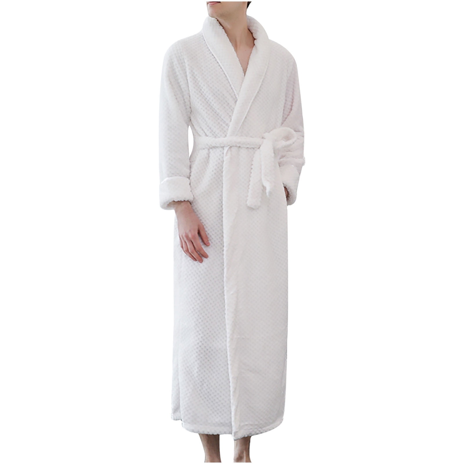 Nnhblu White Mens Robe Fleece Flannel Big and Tall - Winter Warm Long ...