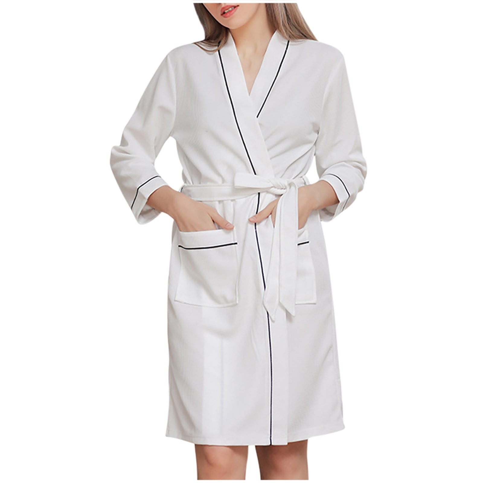 Yufatyle Women's White Robe Knee Length Bathrobe After Shower Soft ...