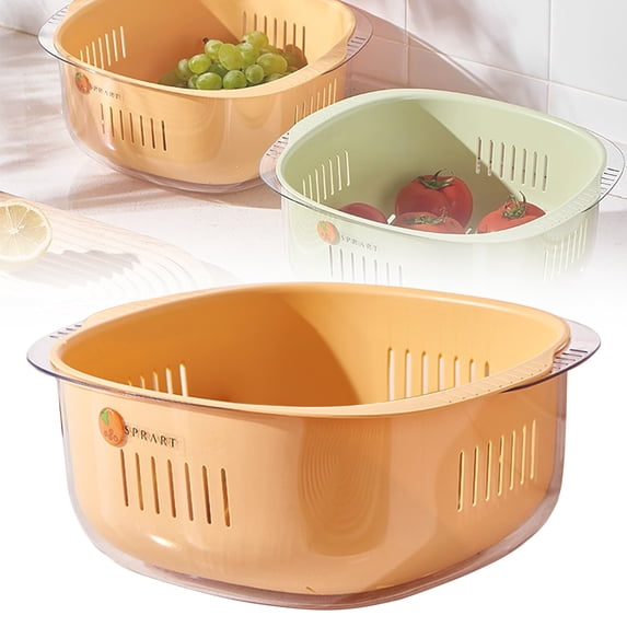 Nnndbs Portable Double Layer Fruit Vegetable Washing Basket, Compact 2 ...