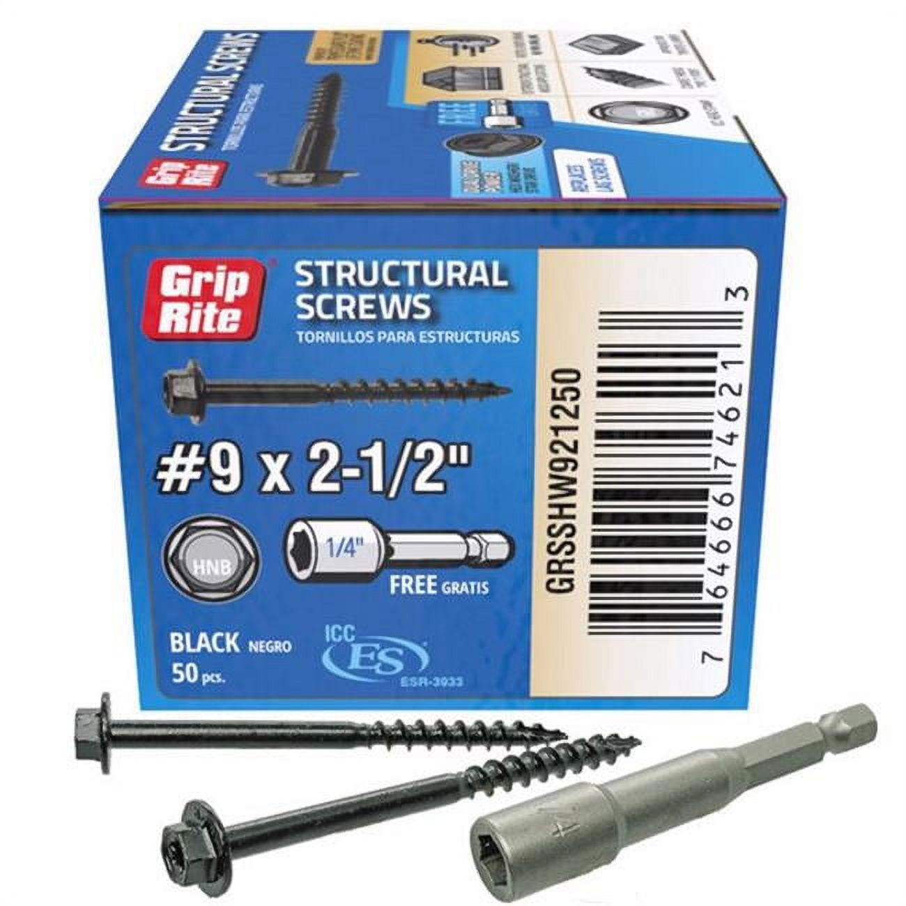 No. 9 wire x 2.5 in. Star Hex Washer Head Structural Screws, Pack of 50 ...