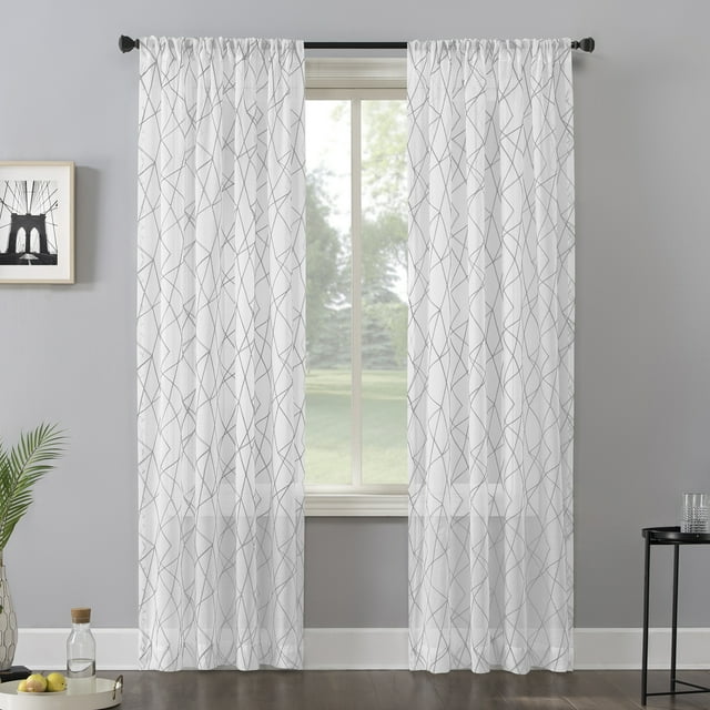 No. 918 Abstract Geometric Embroidery Semi-Sheer Rod Pocket Curtain ...