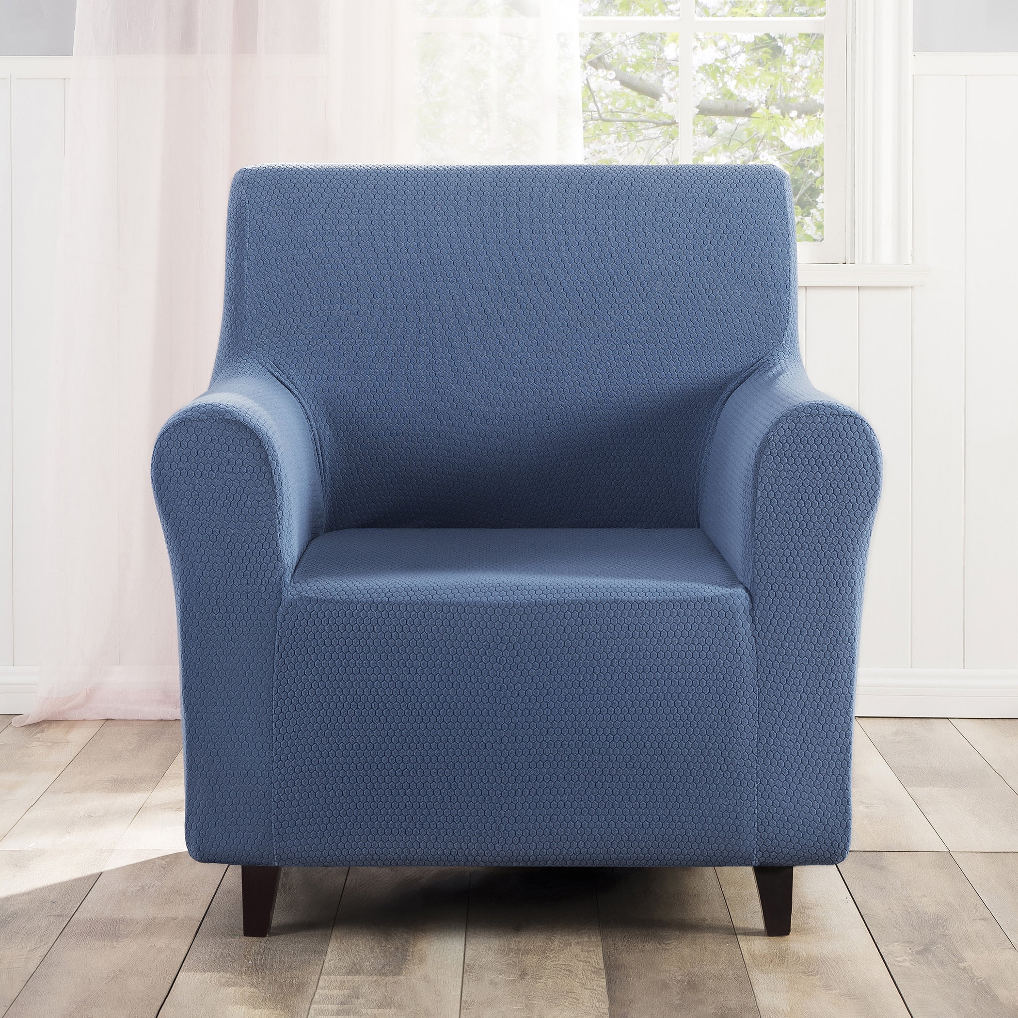 No. 918 Bellamy Modern Honeycomb Stretch Fit Elastic Arm Chair Cover ...