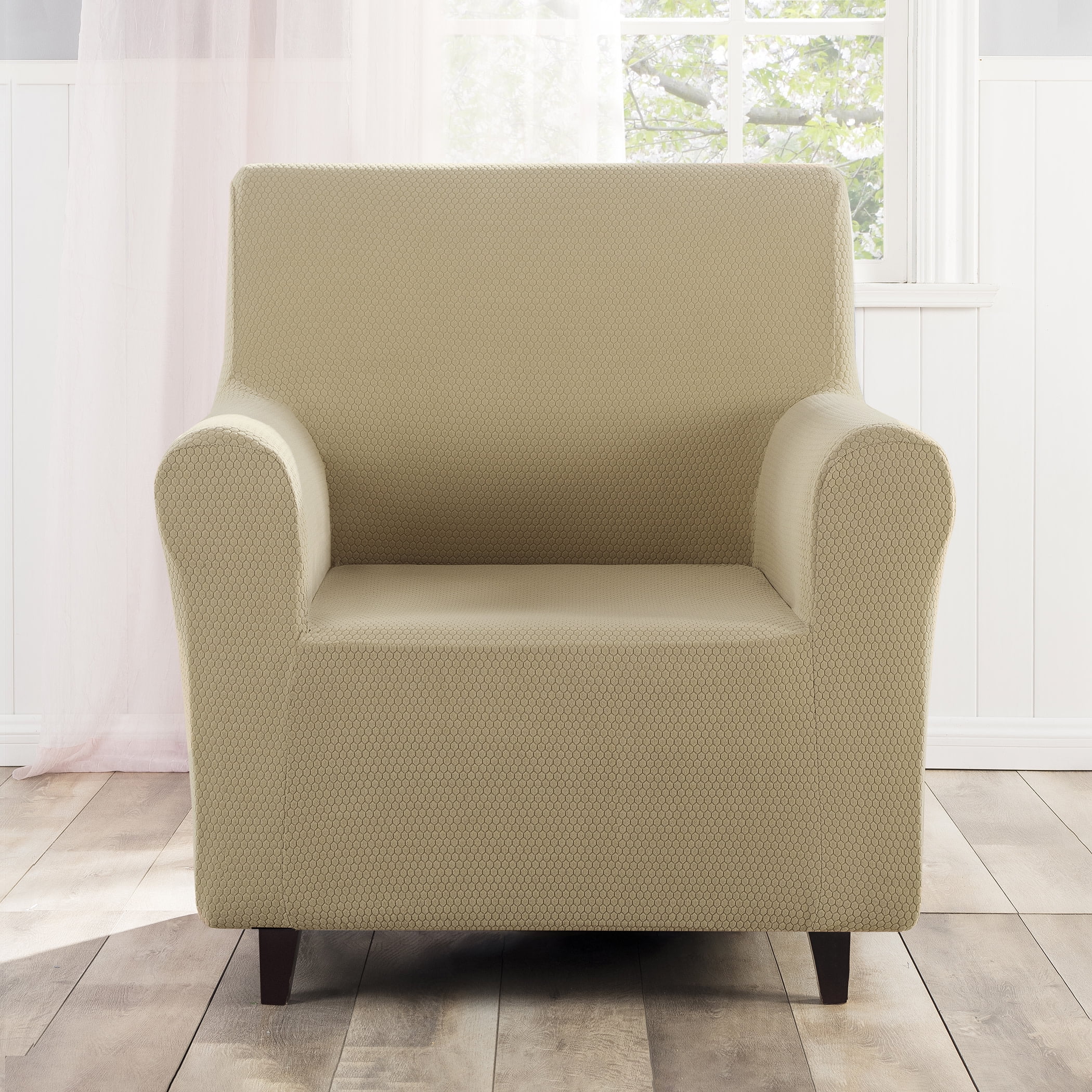 No. 918 Bellamy Modern Honeycomb Stretch Fit Elastic Arm Chair Cover ...
