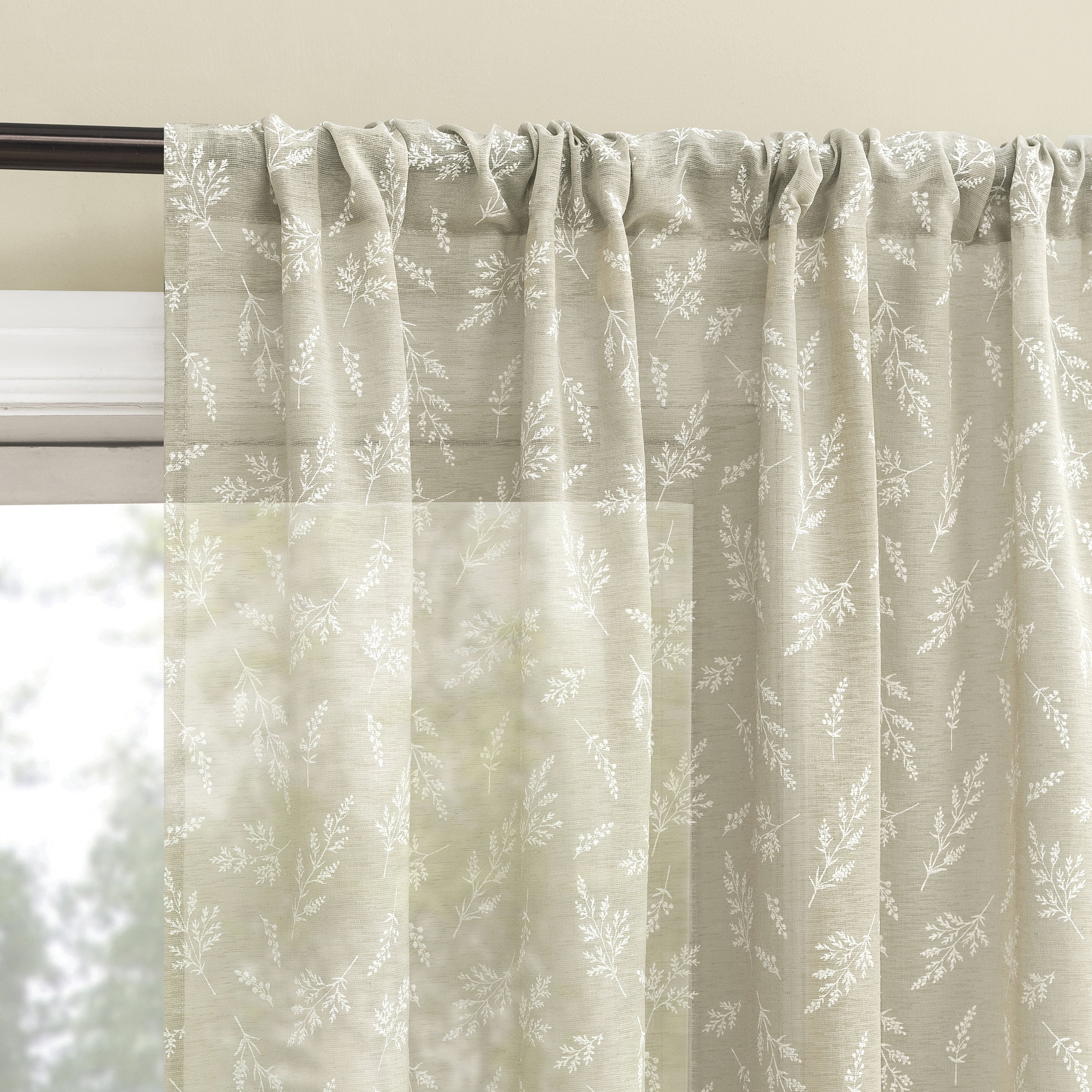 No. 918 Briarwood Delicate Leaf Textured Sheer Rod Pocket Curtain Panel ...