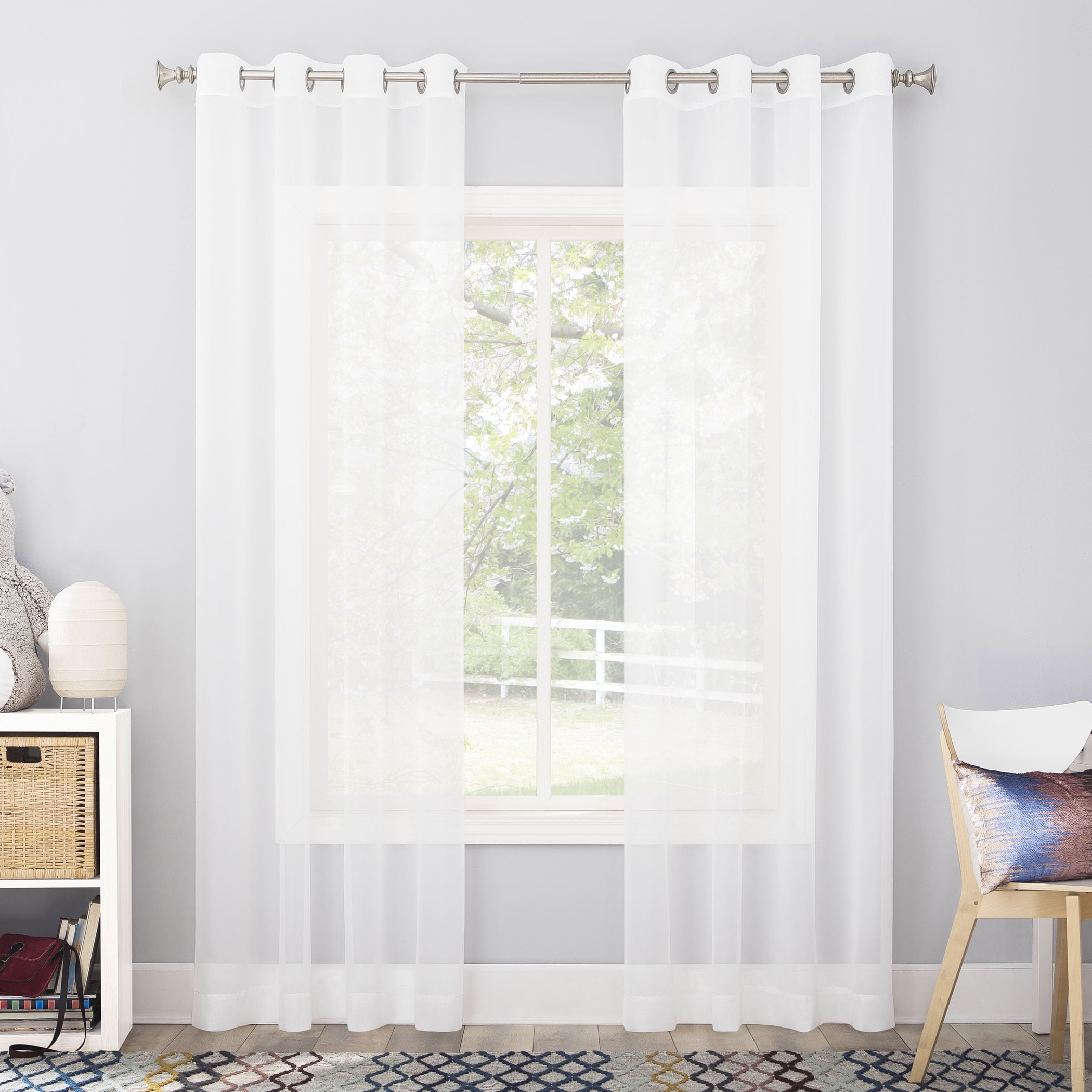 No. 918 Calypso White Sheer Voile Grommet Curtain Panel, 59"x63 ...