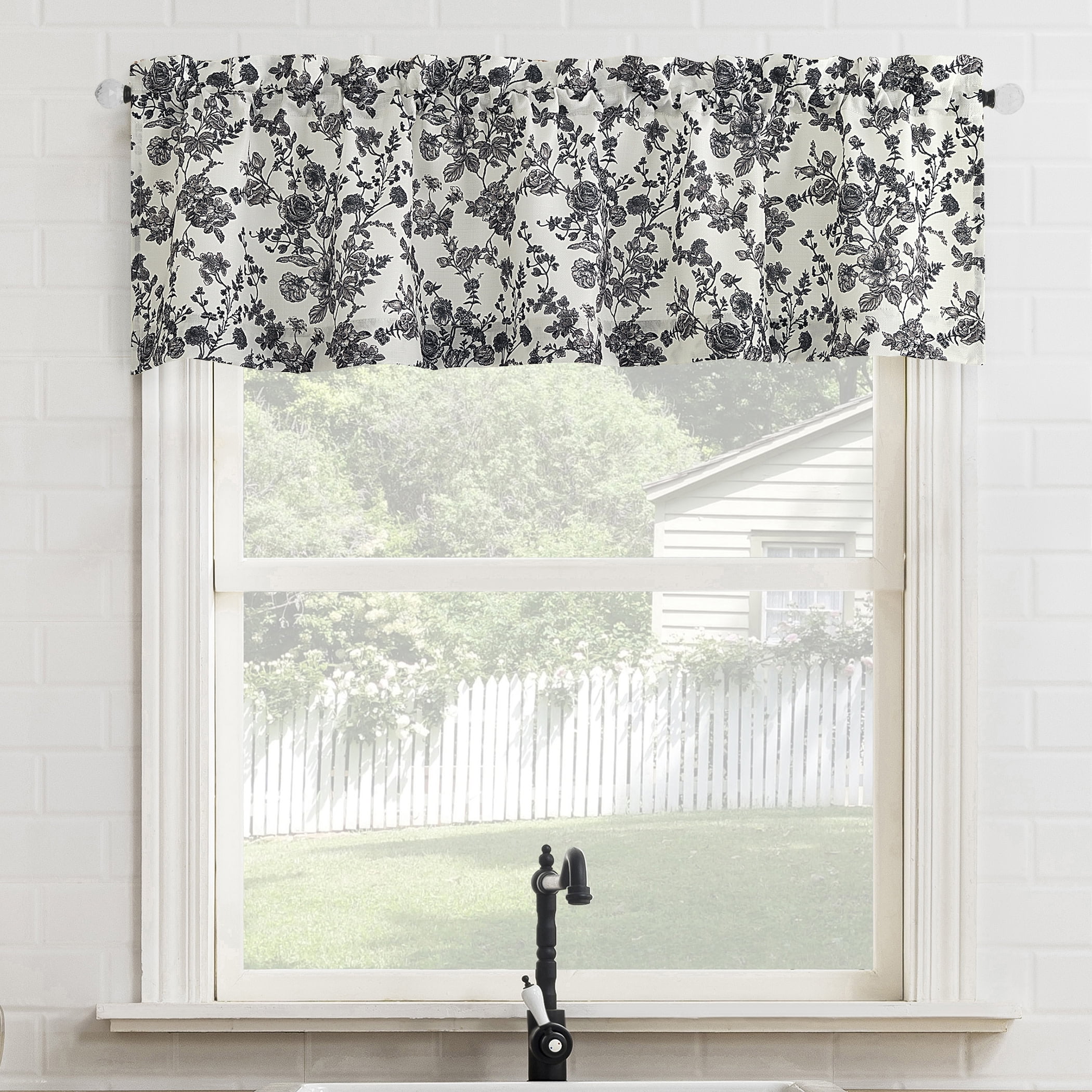 No. 918 Elara Tonal Botanical Semi-Sheer Rod Pocket Kitchen Curtains ...