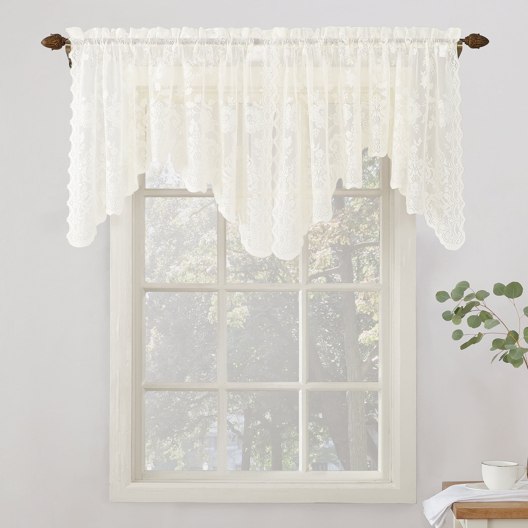 No. 918 Floral Lace Sheer Kitchen Curtains - Walmart.com
