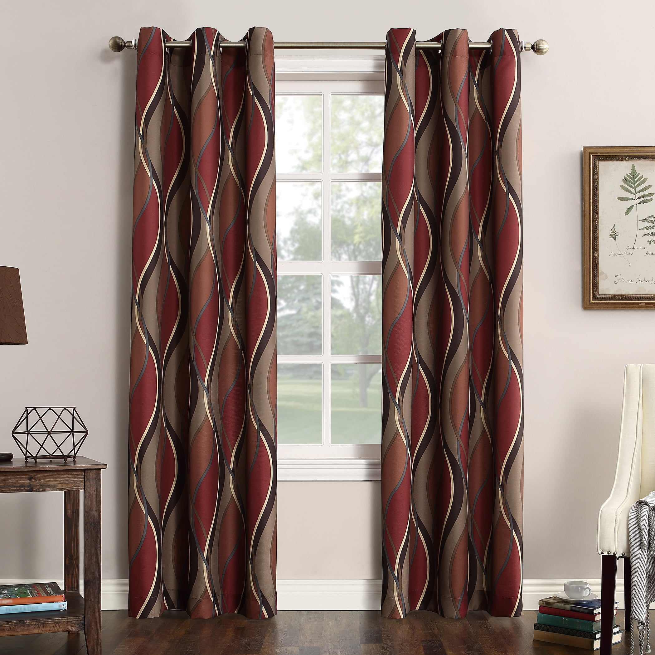 No. 918 Intersect Wave Print Curtain Panel, 48"x95", Paprika Red, Home ...