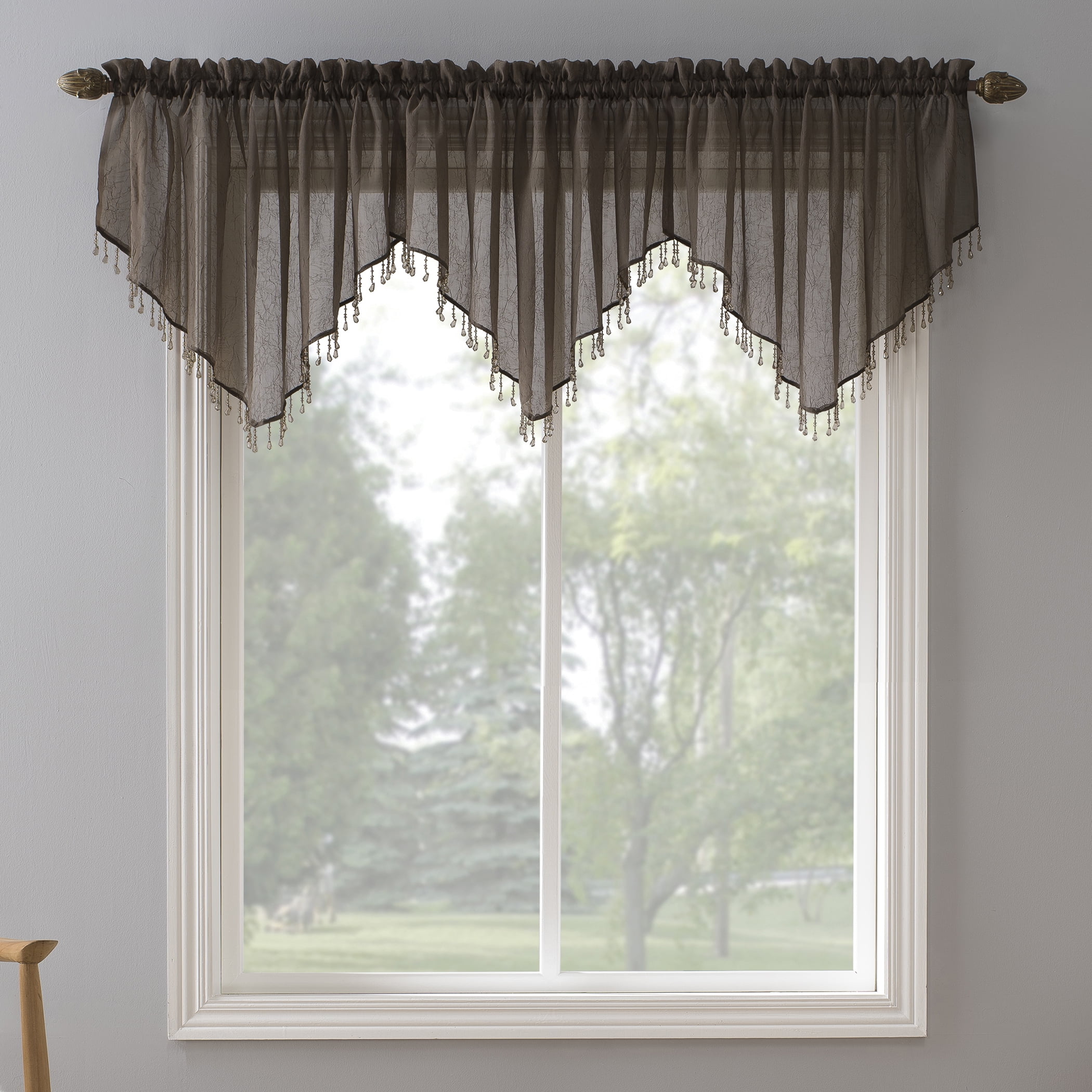 No. 918 Jillian Crushed Voile Ascot Beaded Sheer Valance, 51"x24 ...