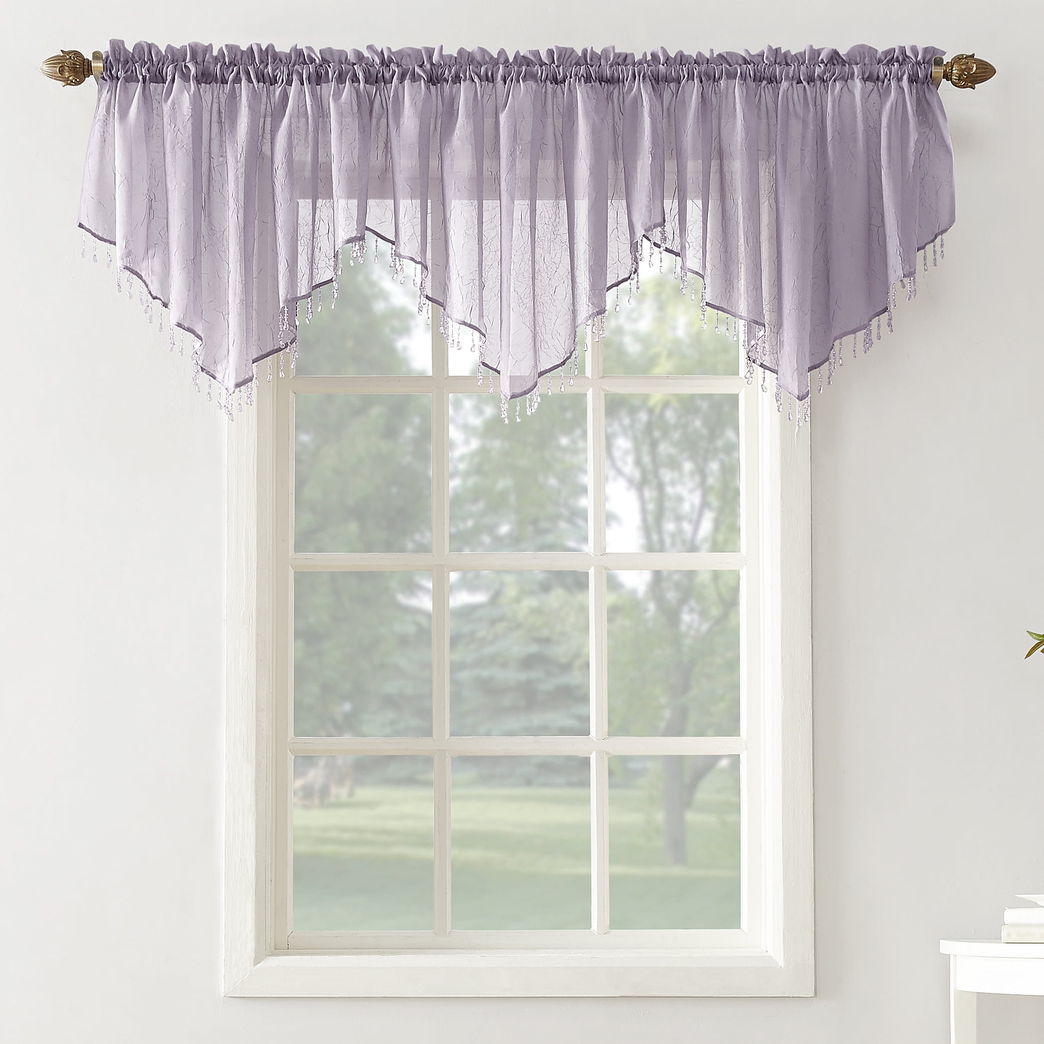 No. 918 Jillian Crushed Voile Ascot Beaded Sheer Valance, 51"x24 ...