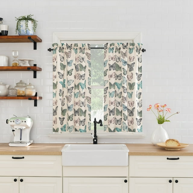 No. 918 Magdalena Butterfly Print Sheer Kitchen Curtains - Walmart.com