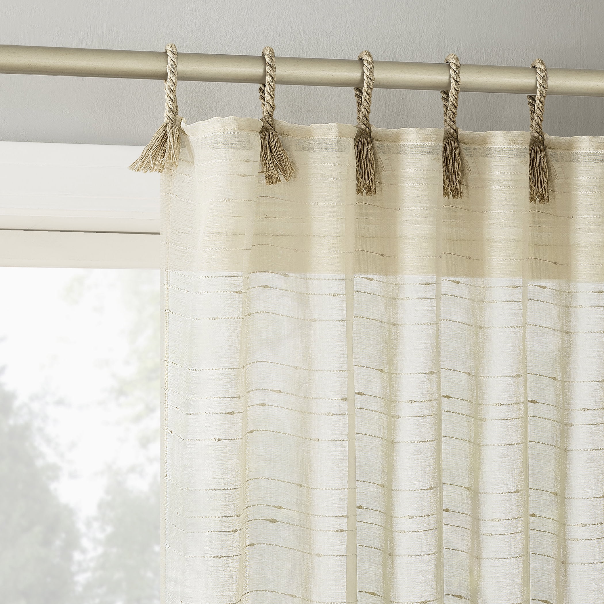 No. 918 Noemi Slub Stripe Rope Tab Semi-Sheer Curtain Panel, 1-Piece ...
