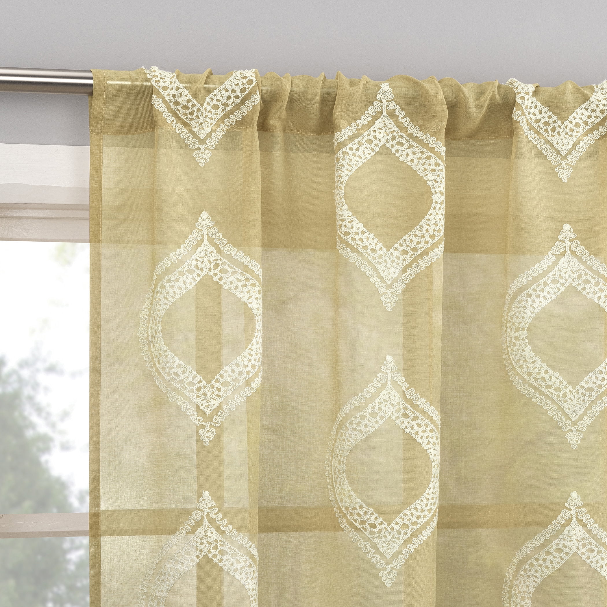 No. 918 Ravenna Embroidered Medallion Sheer Rod Pocket Curtain Panel ...