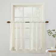 No. 918 Mariela Floral Trim Semi-Sheer Rod Pocket Kitchen Curtain Set ...