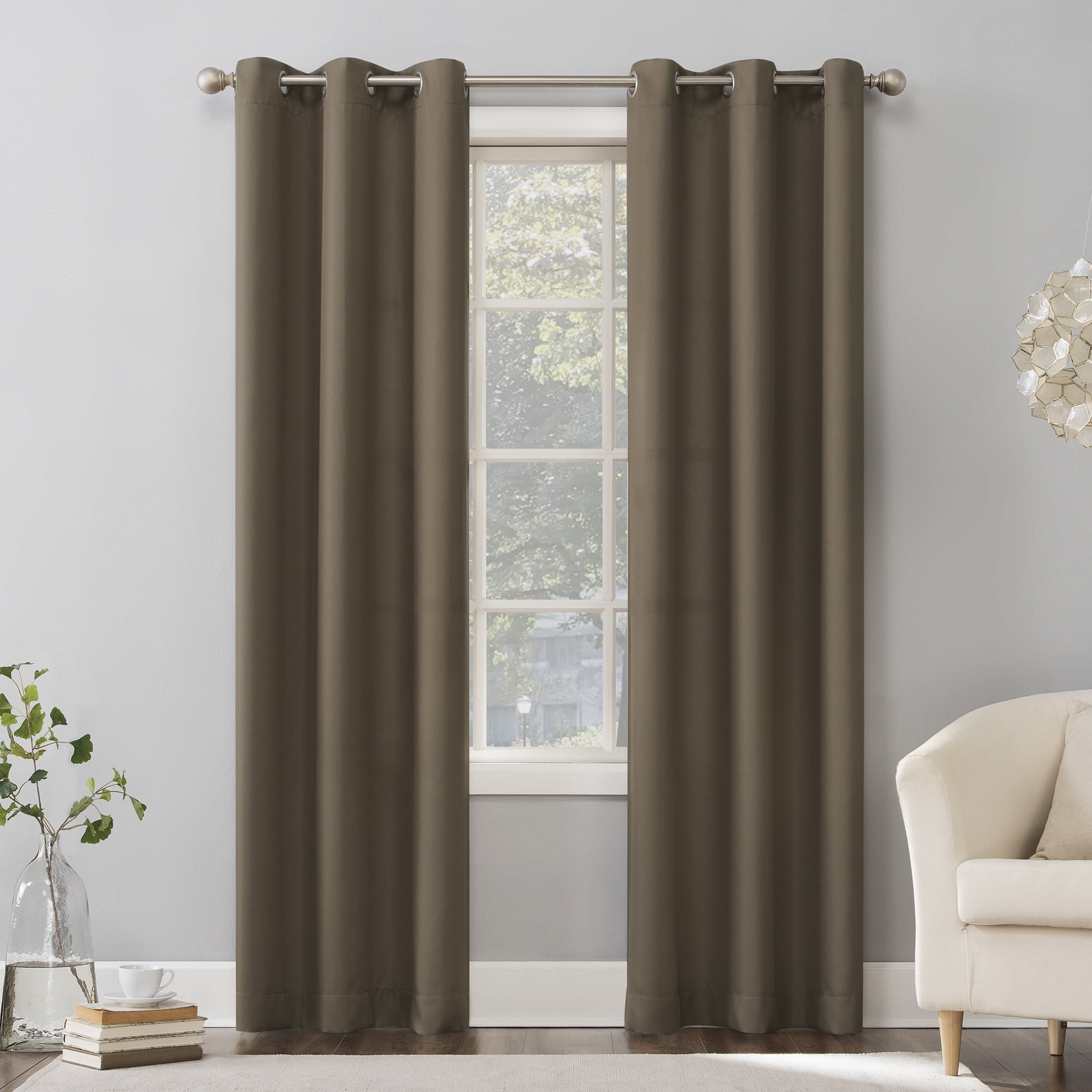No. 918 Sora Semi-Sheer Casual Textured Grommet Curtain Panel, Mocha ...