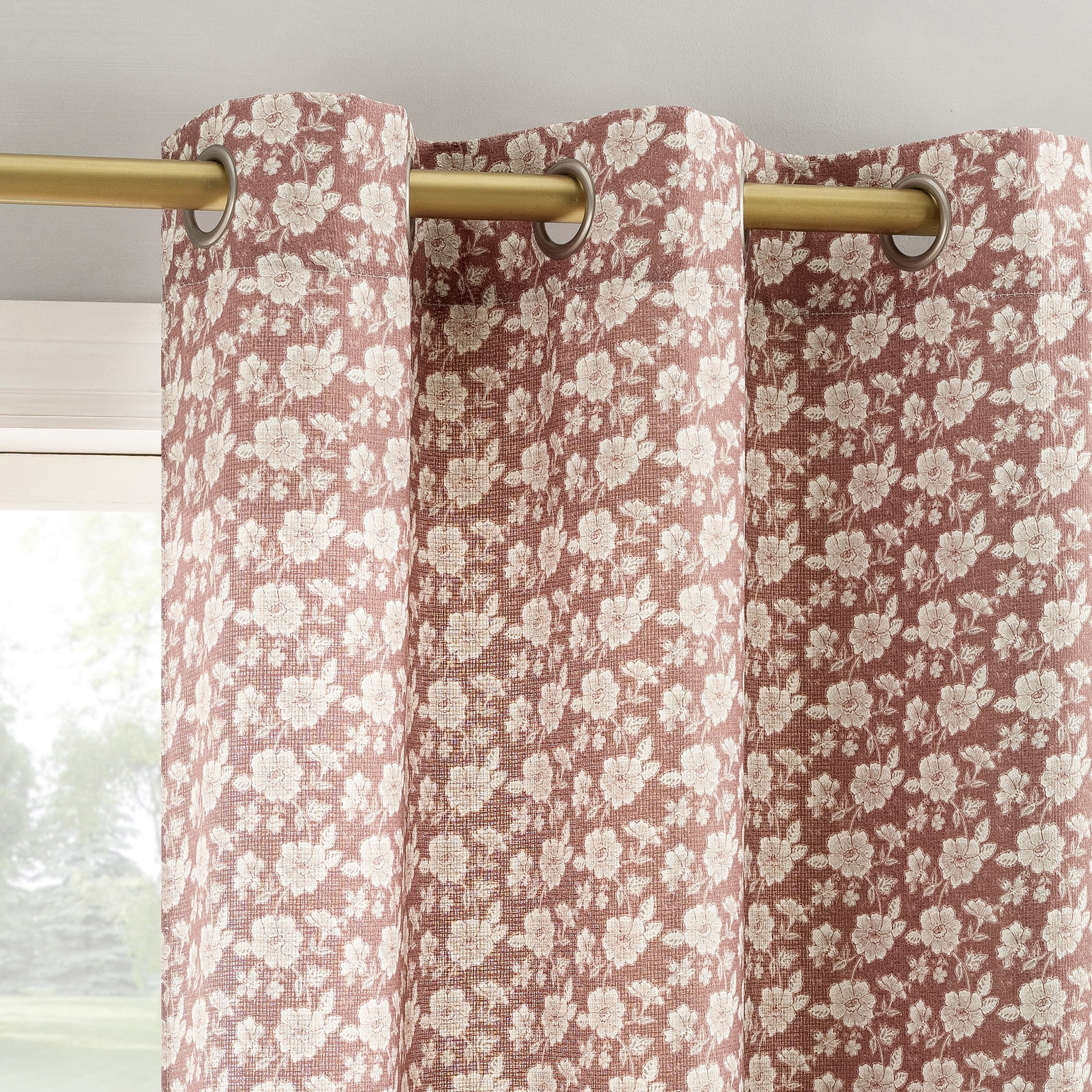 No. 918 Talia Tonal Floral Semi-Sheer Grommet Curtain Panel, 40"W X 63 ...