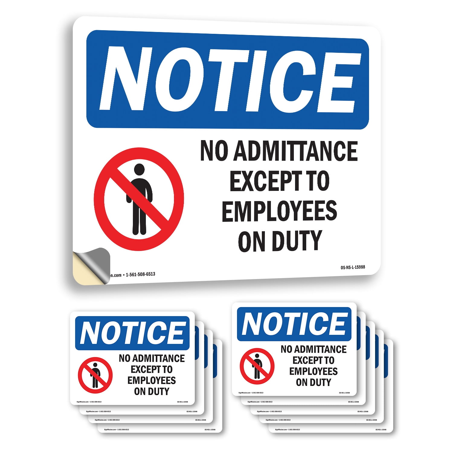 No Admittance Except To Employees On Duty OSHA Notice Vinyl Decal Label ...