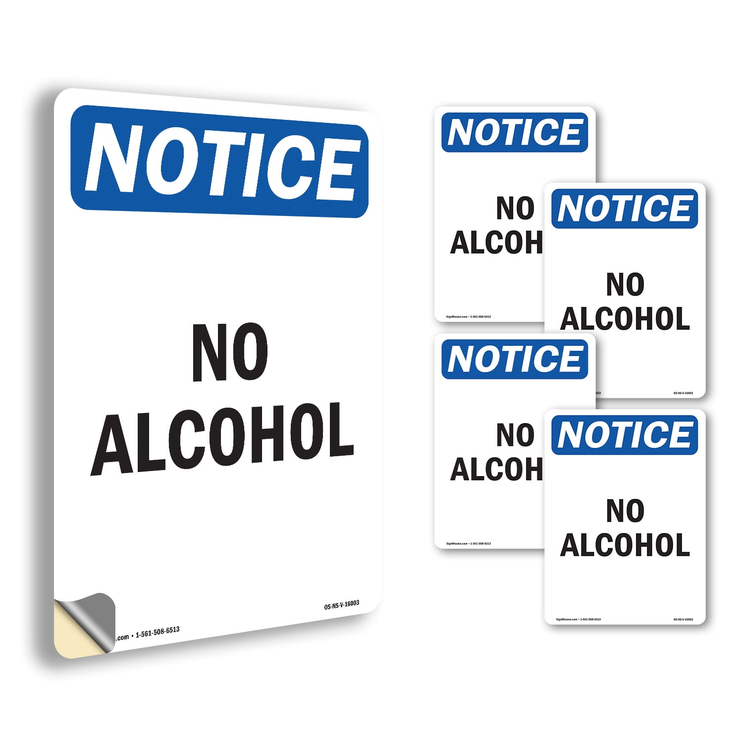 No Alcohol OSHA Notice Vinyl Decal Label 18 Inch x 12 Inch - 5 Pack ...