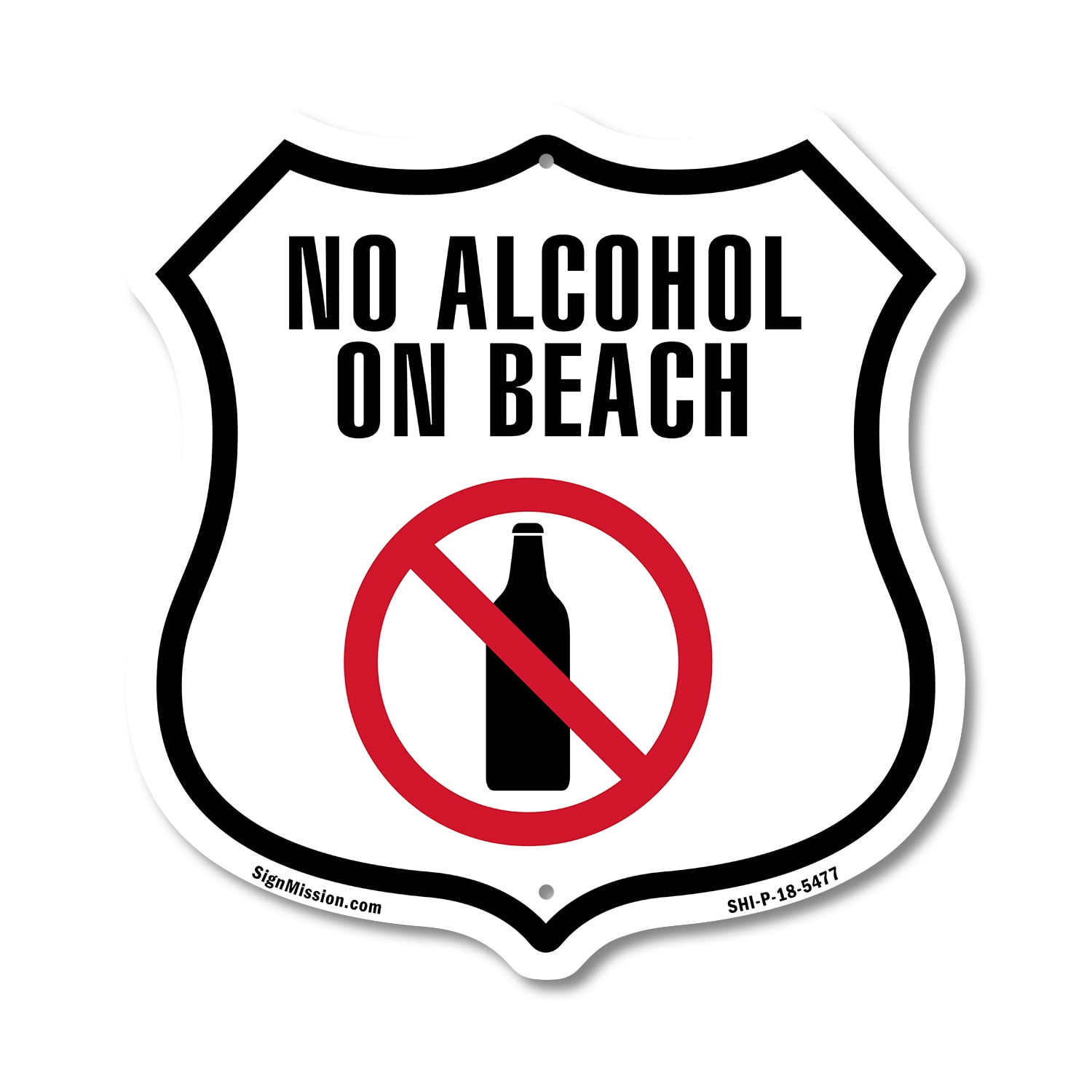 No Alcohol On Beach 12 inch X 12 inch Shield-Shaped Rust-Free Aluminum ...