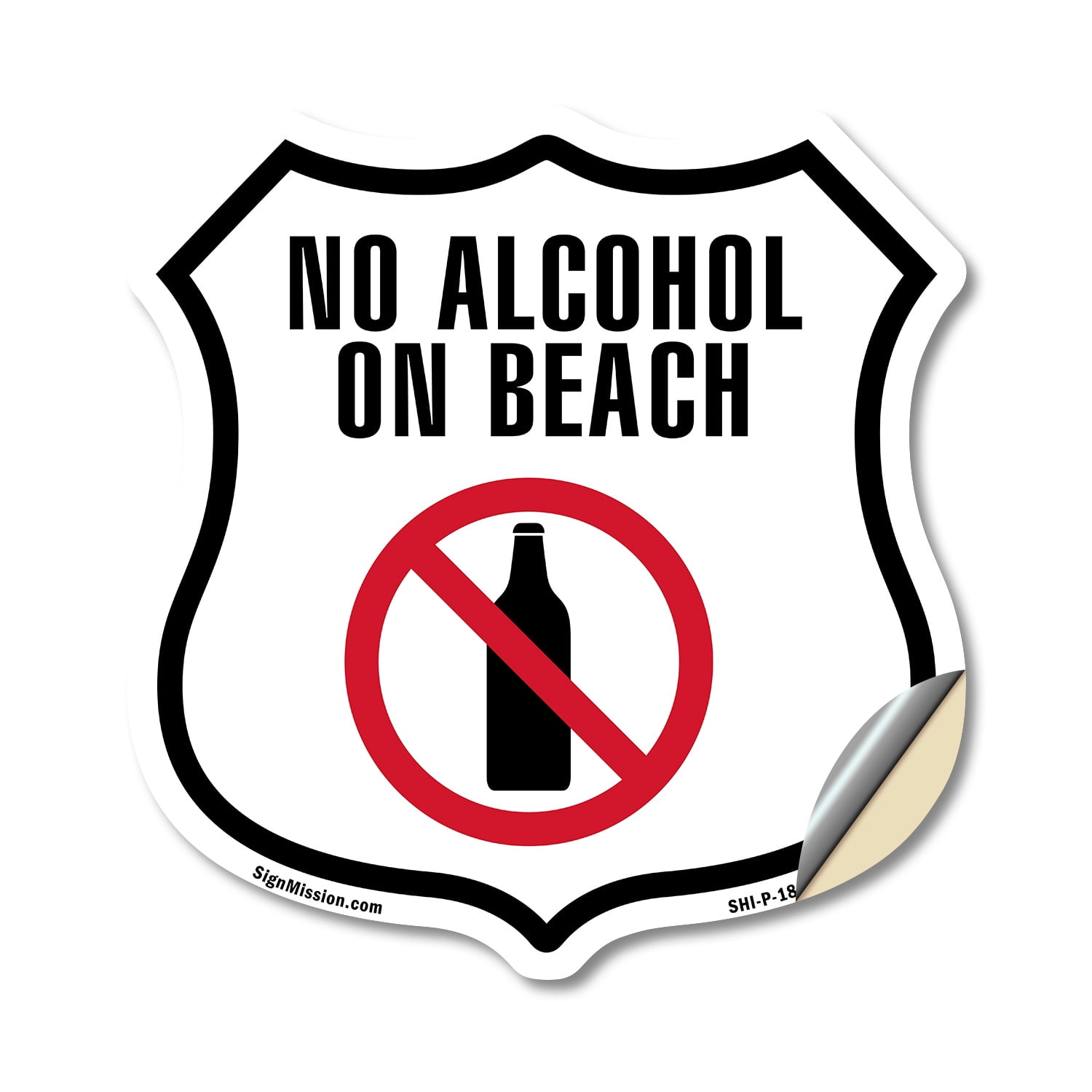 No Alcohol On Beach (2 Pack) 4 inch X 4 inch Shield Shaped Heavy Duty 3 ...