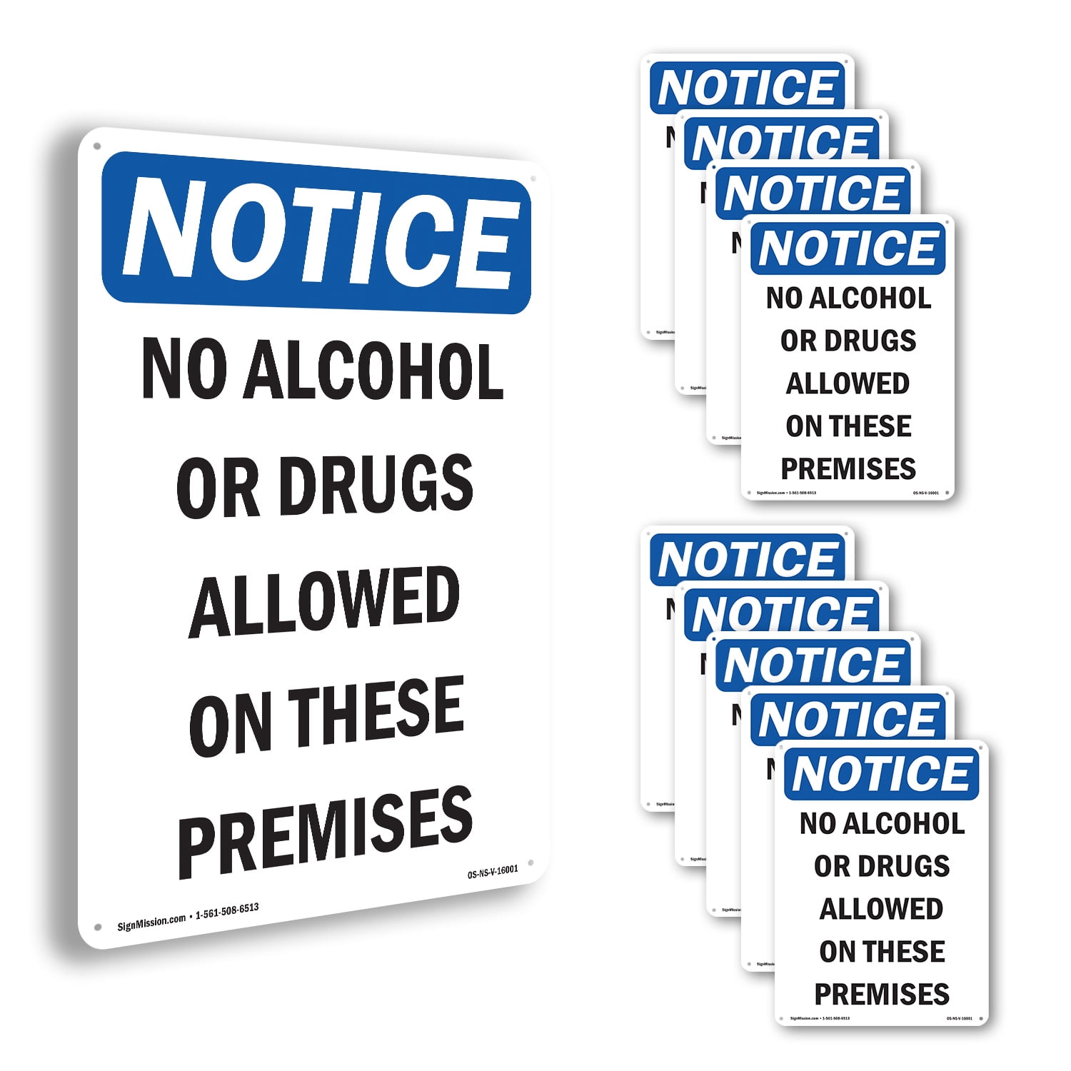 No Alcohol Or Drugs Allowed OSHA Notice Rigid Plastic Sign 10 Inch x 7 ...