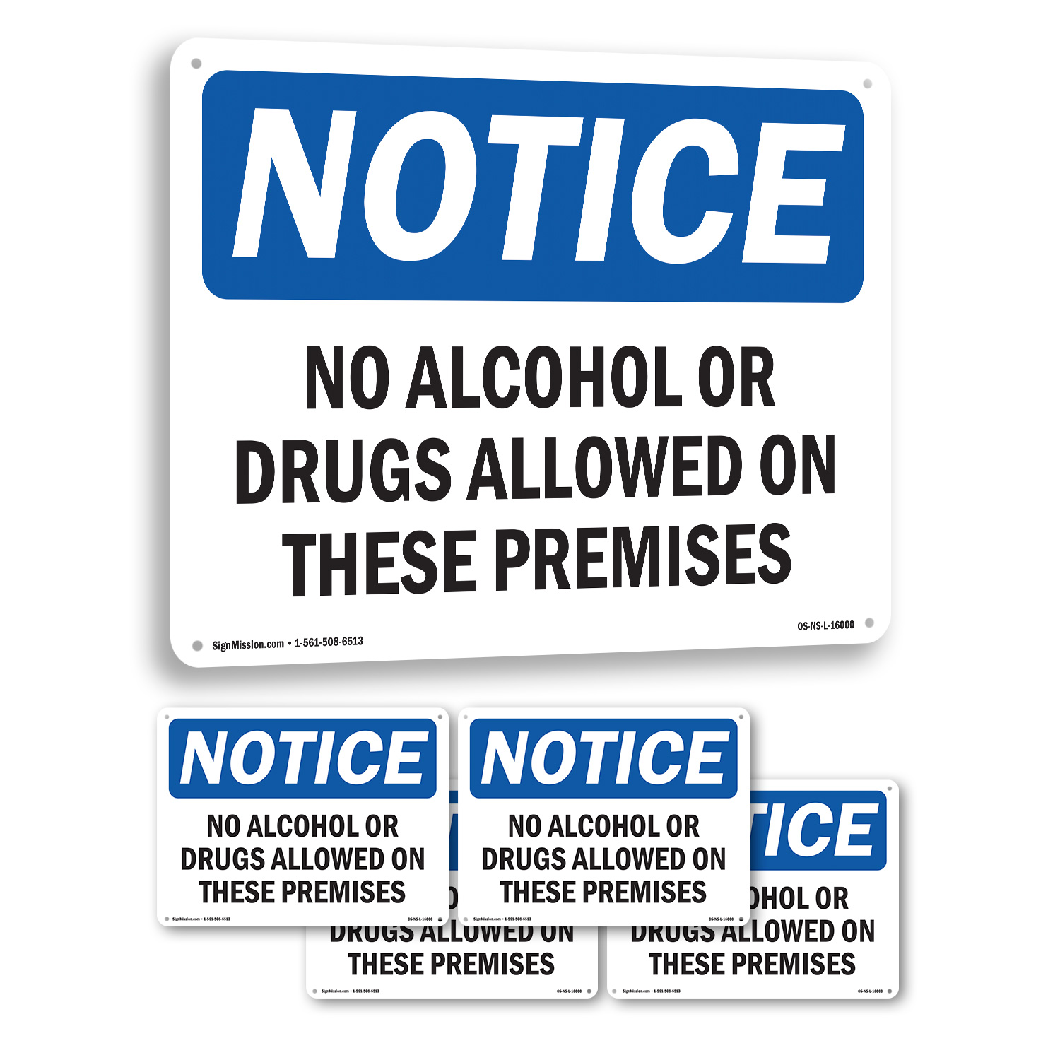 No Alcohol Or Drugs Allowed On These OSHA Notice Rigid Plastic Sign 24 ...