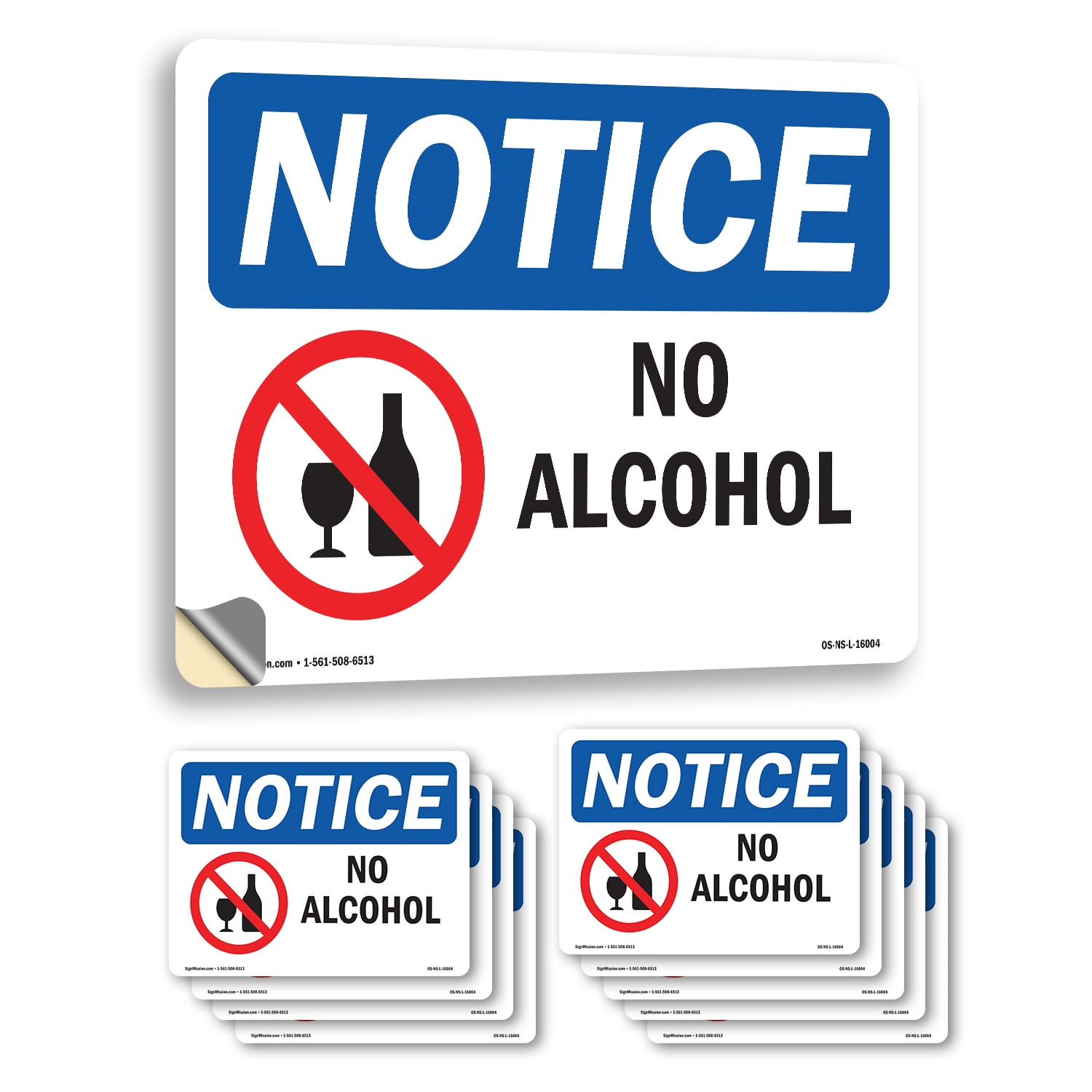 No Alcohol With Symbol OSHA Notice Vinyl Decal Label 18 Inch x 12 Inch ...